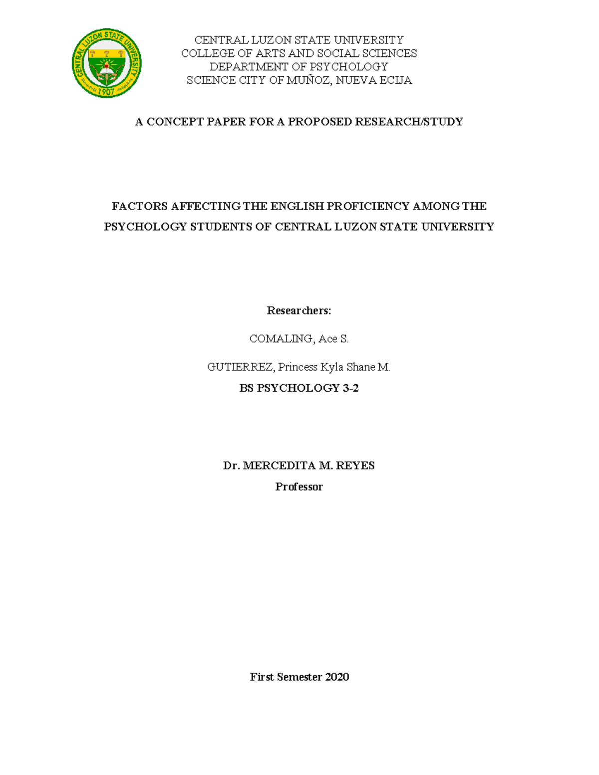 Technical Writing - Concept paper for a proposed research - COLLEGE OF ...