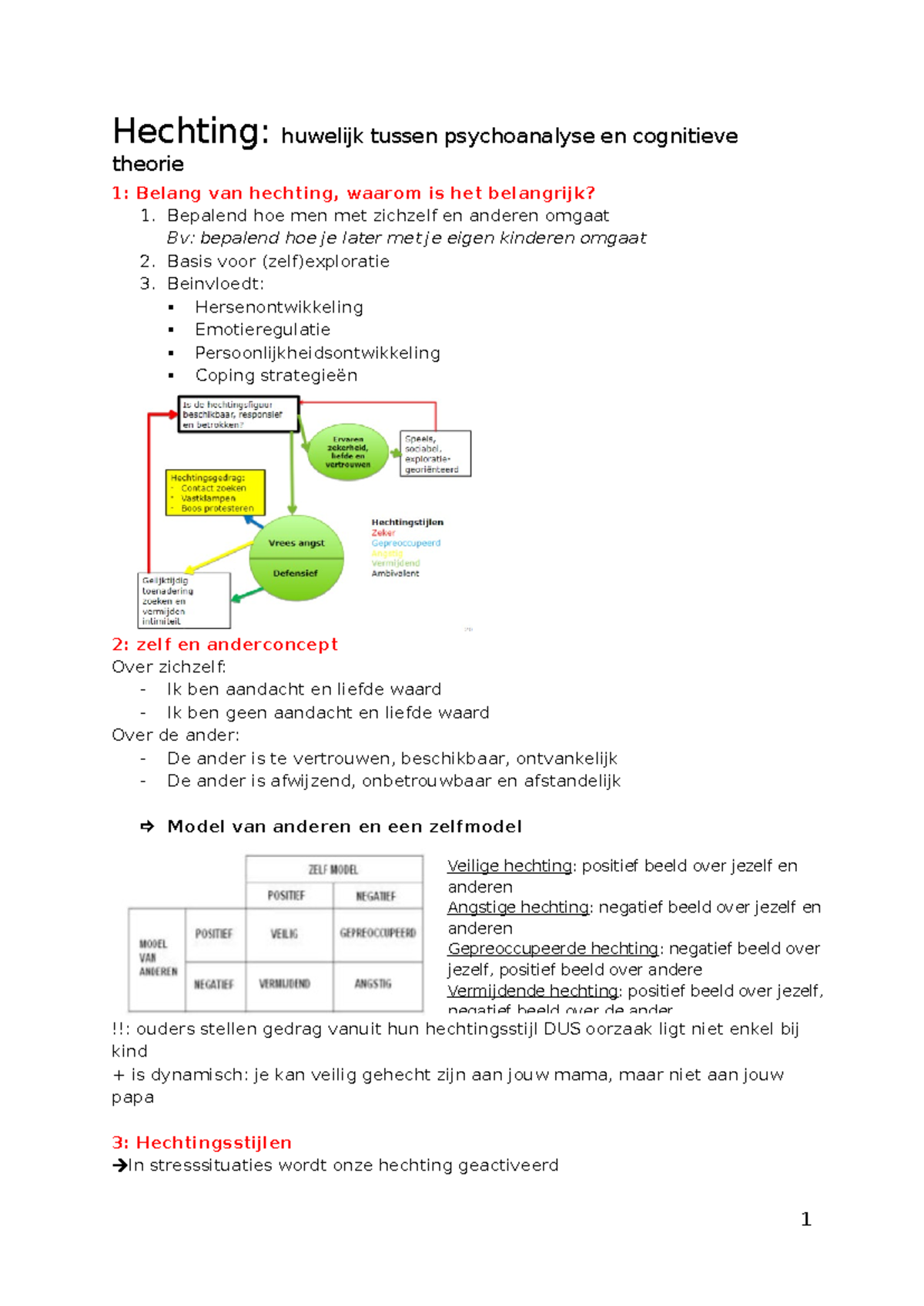 Les 9 Hechting - Samenvatting Verklaringsmodellen 2 - Hechting ...