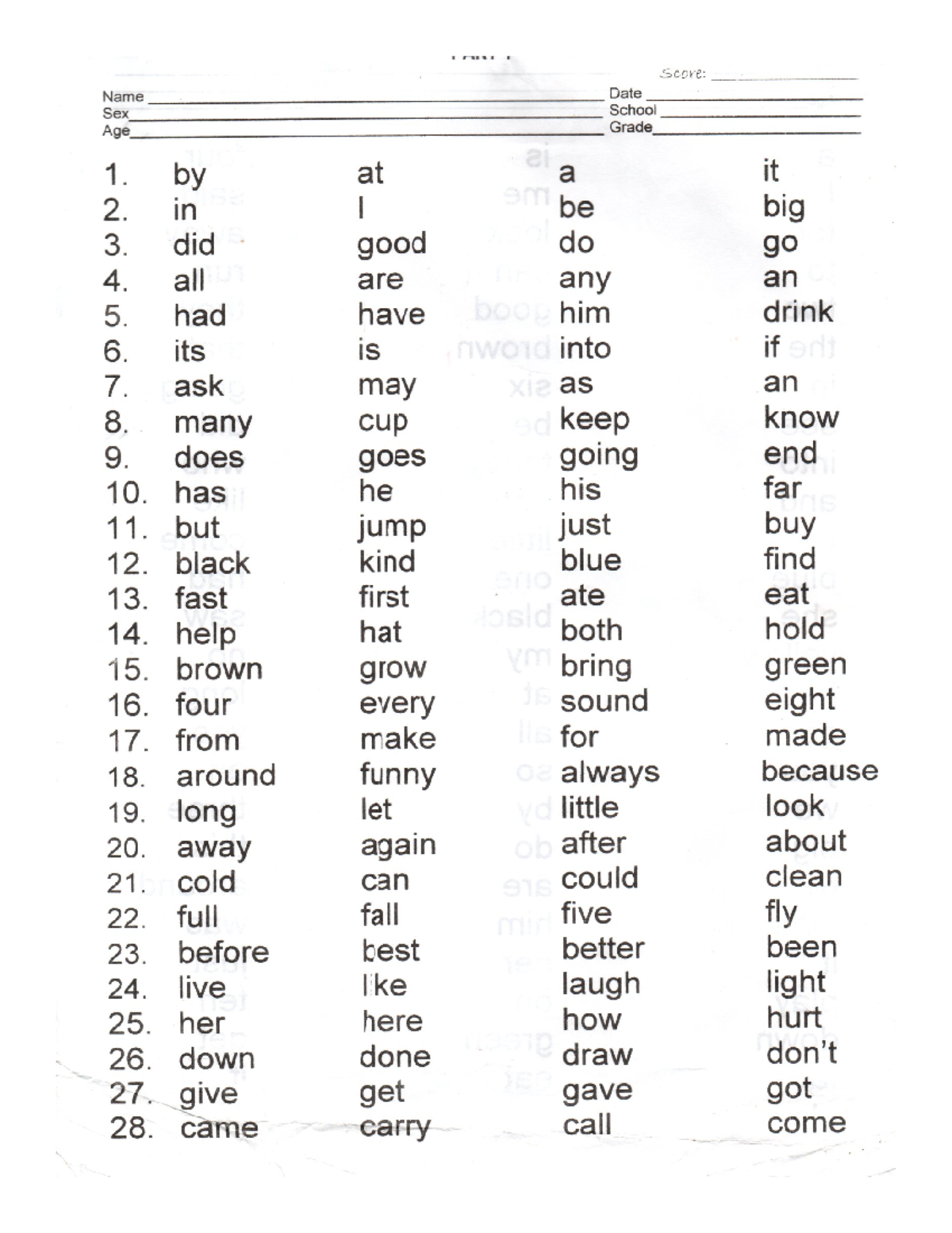 Dolch - Reading materials - Teaching Music in Elementary Grades - Studocu