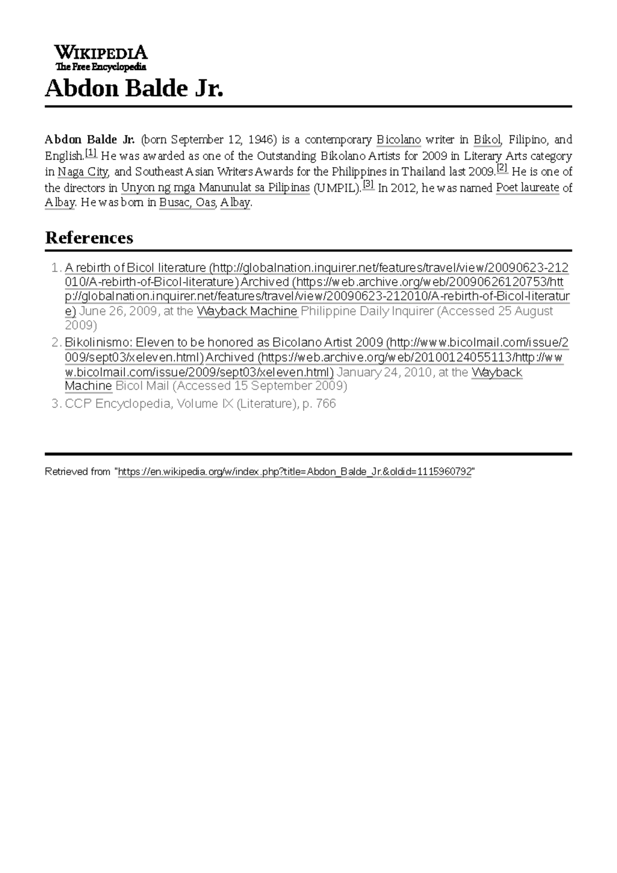 Abdon Balde Jr - Abdon Balde Jr. (born September 12, 1946) is a ...