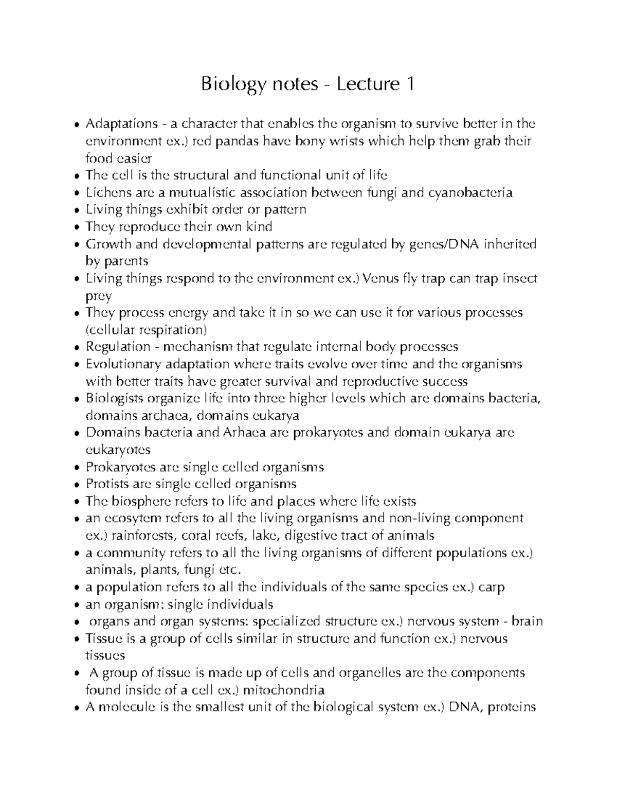 Bio1000 - These are my lecture notes over the span of the course ...