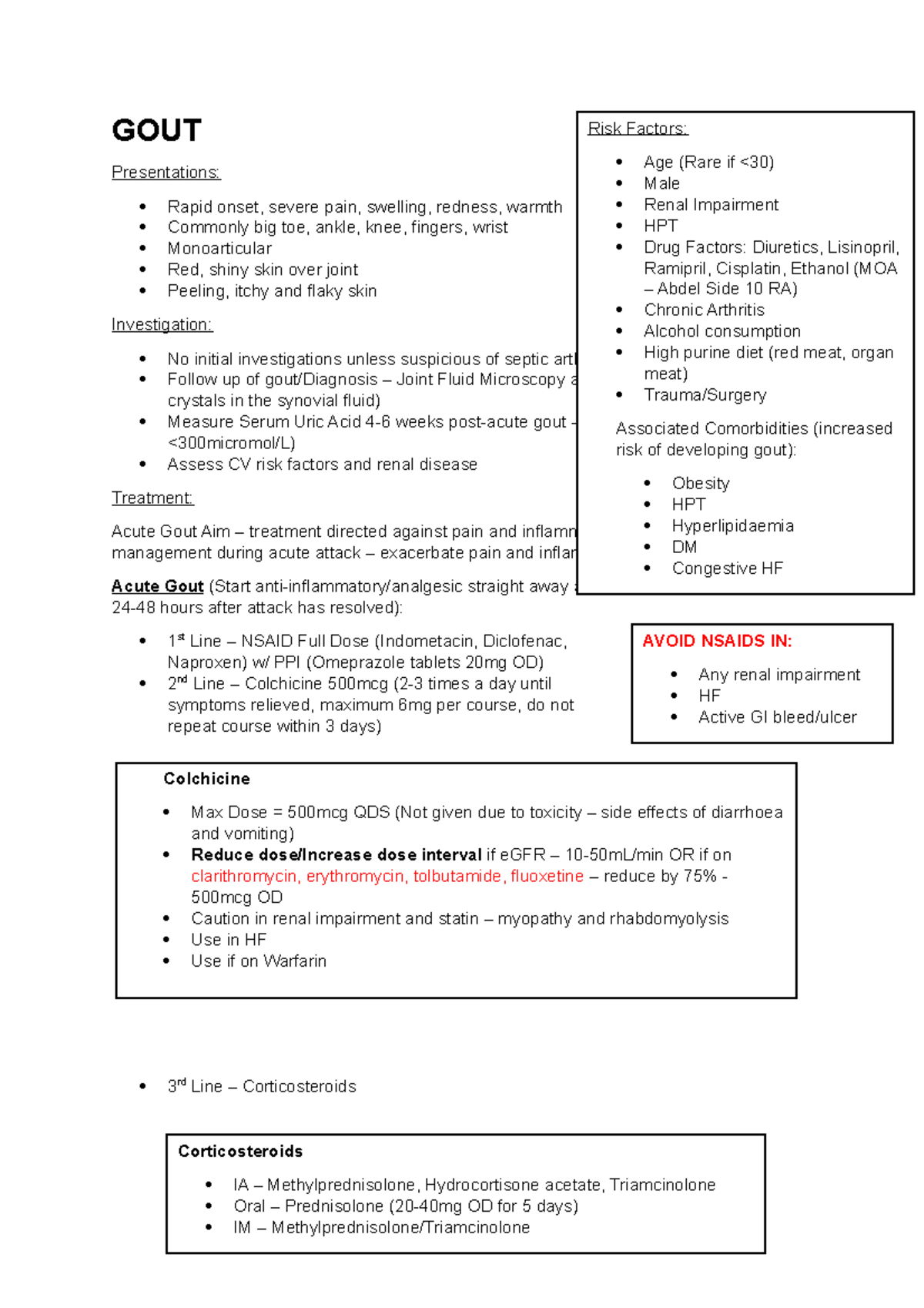 Open Case Exam PHA332 Notez - GOUT Presentations: Rapid onset, severe ...