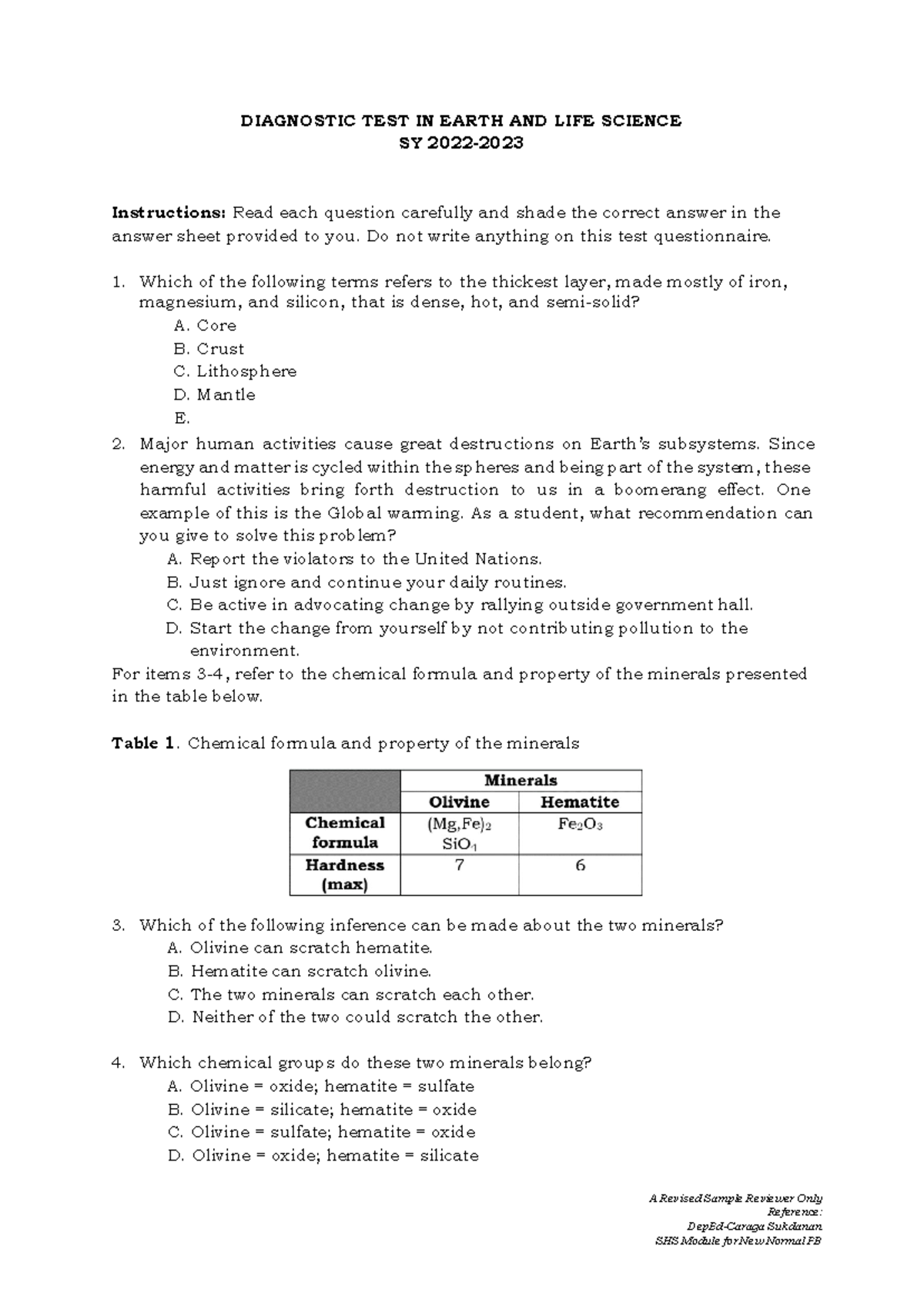 2- Sample NAT Reviewer Earth Life Science - A Revised Sample Reviewer ...