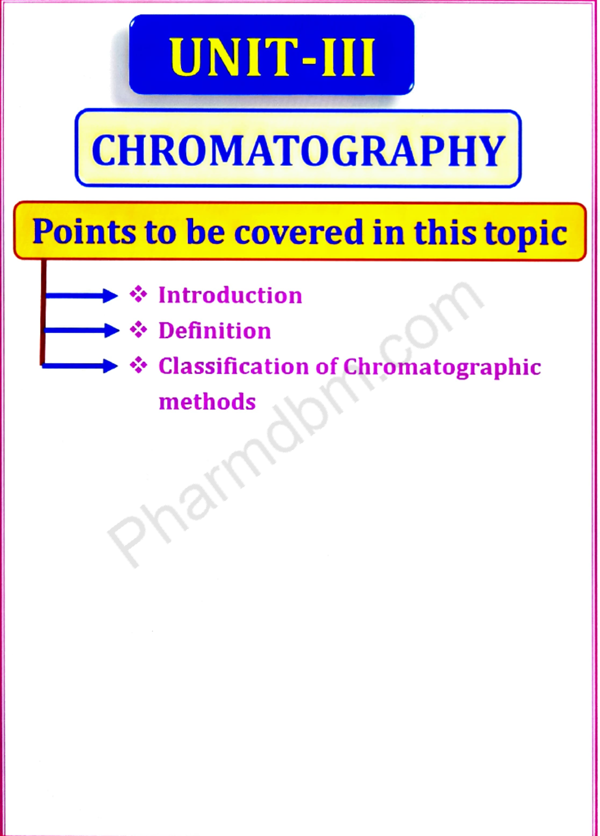 IMA-unit-3 - Unit 3 - UNIT-III CHROMATOGRAPHY Points to be covered in this topic Introduction ...