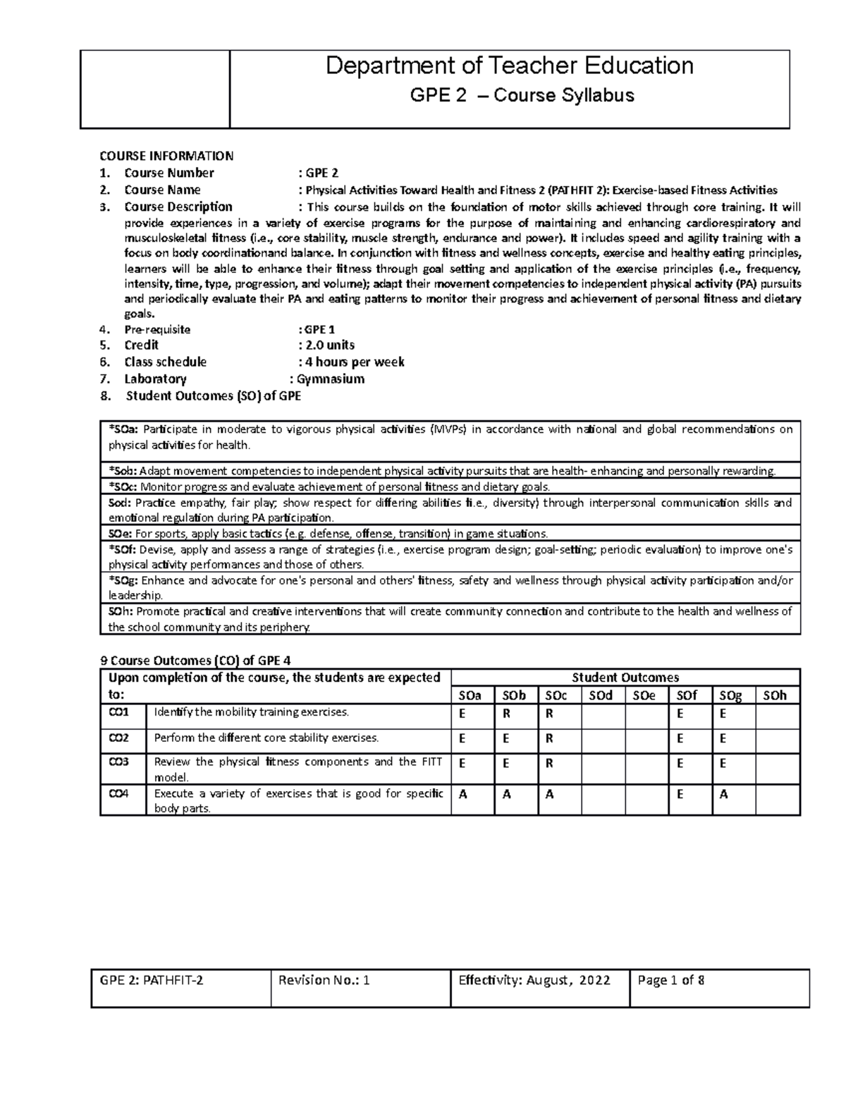 GPE 2 Pathfit 2 - Nothing really - Department of Teacher Education GPE ...