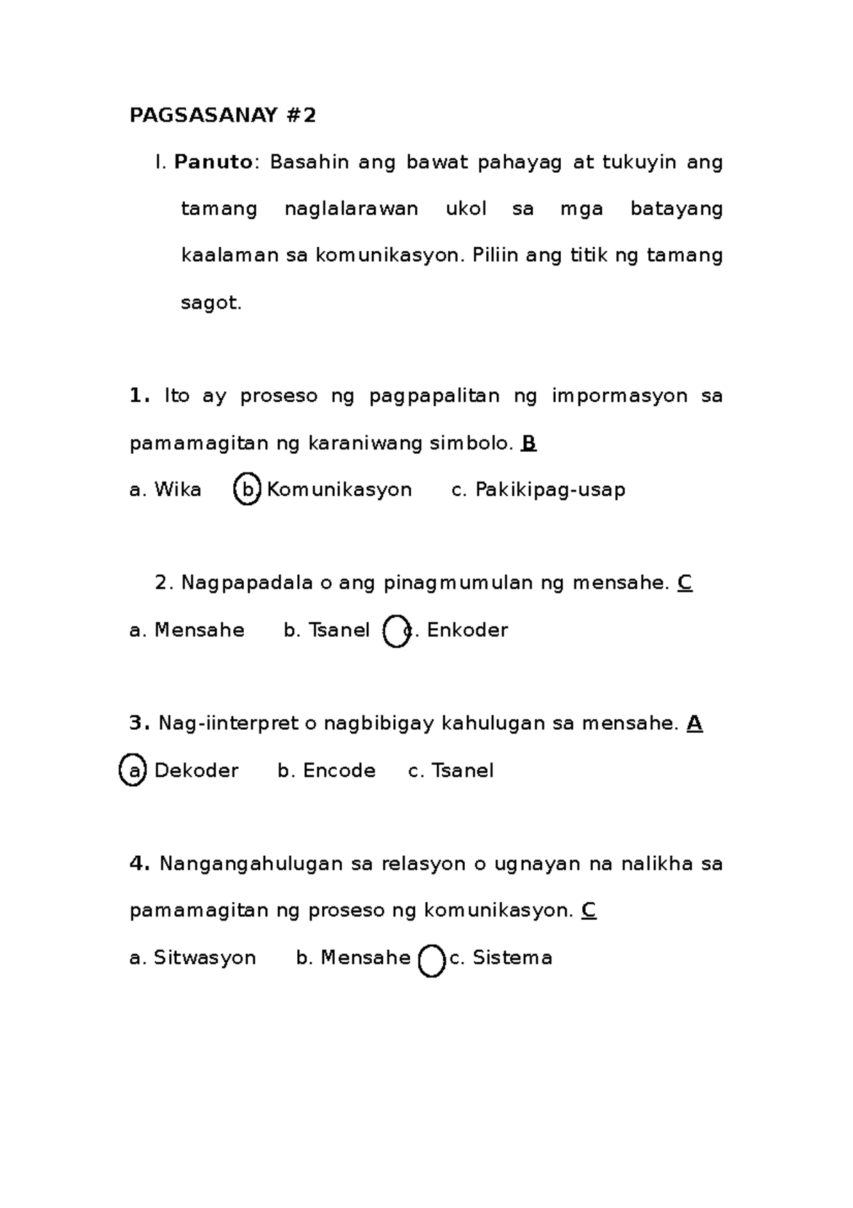 Pagsasanay#2 - notes - PAGSASANAY I. Panuto: Basahin ang bawat pahayag ...