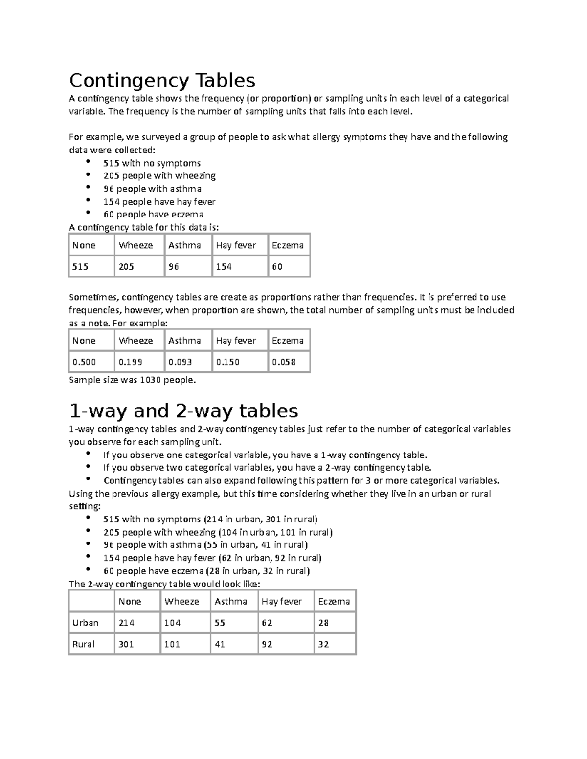 STAM200 Module 5 - Notes - Contingency Tables A contingency table shows ...