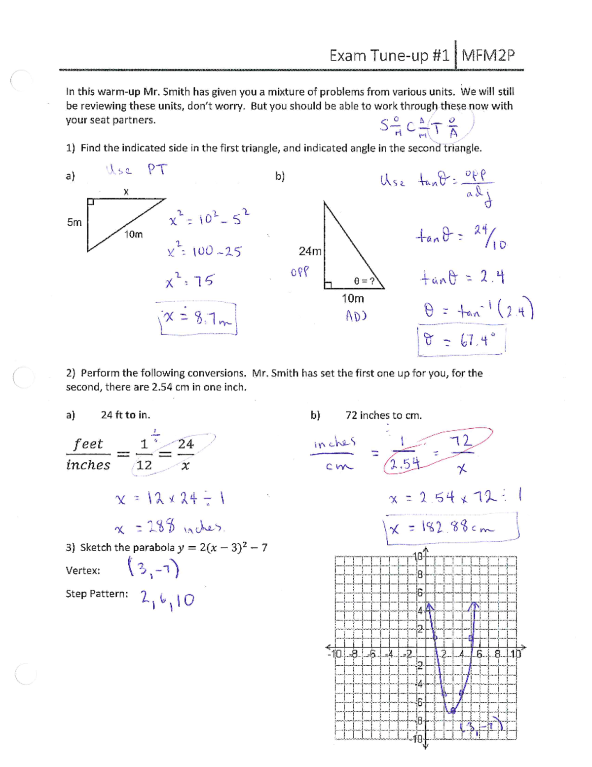 Measurement review and pt prep solutions - Exam MFM2P In this Mr. Smith ...