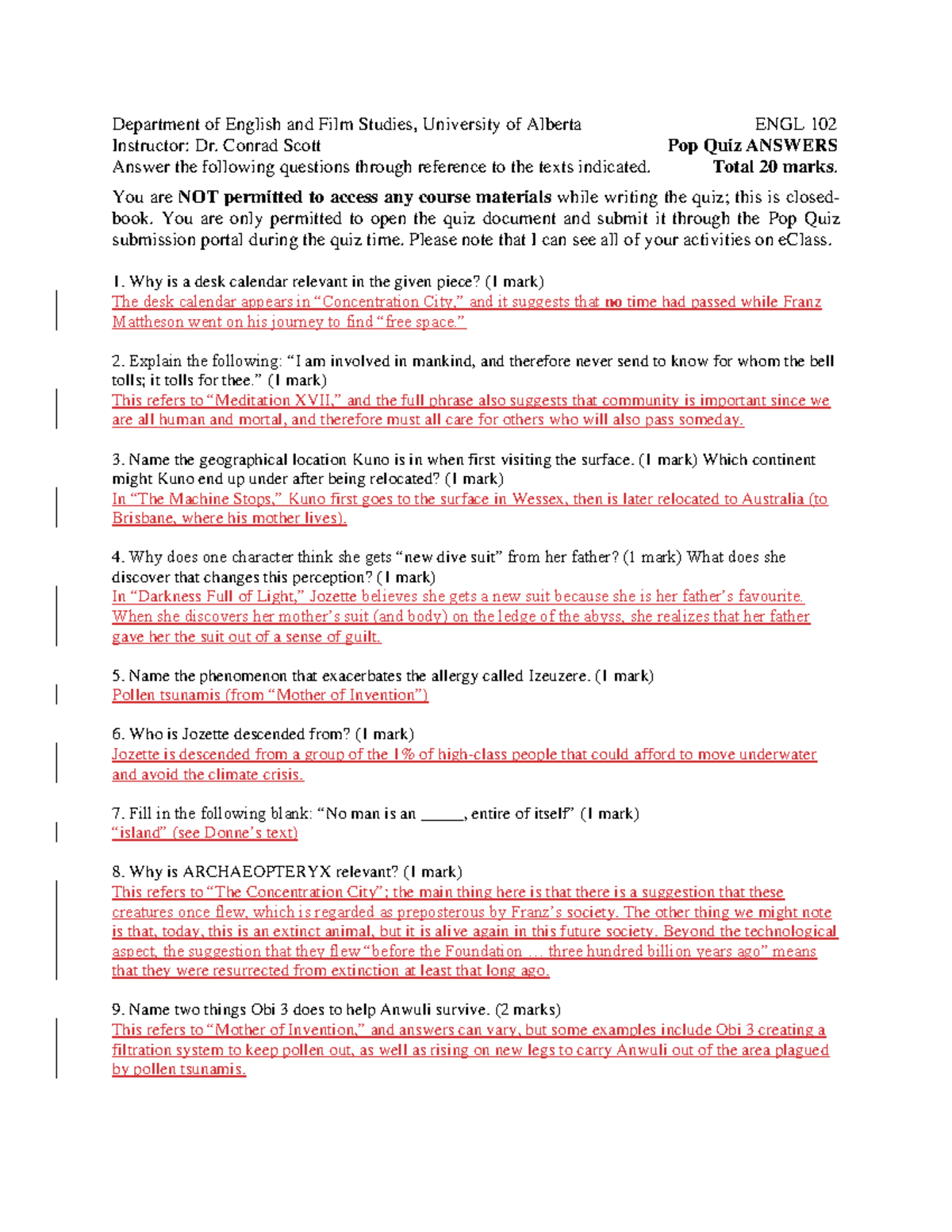 Pop Quiz practice with Answers - Department of English and Film Studies ...