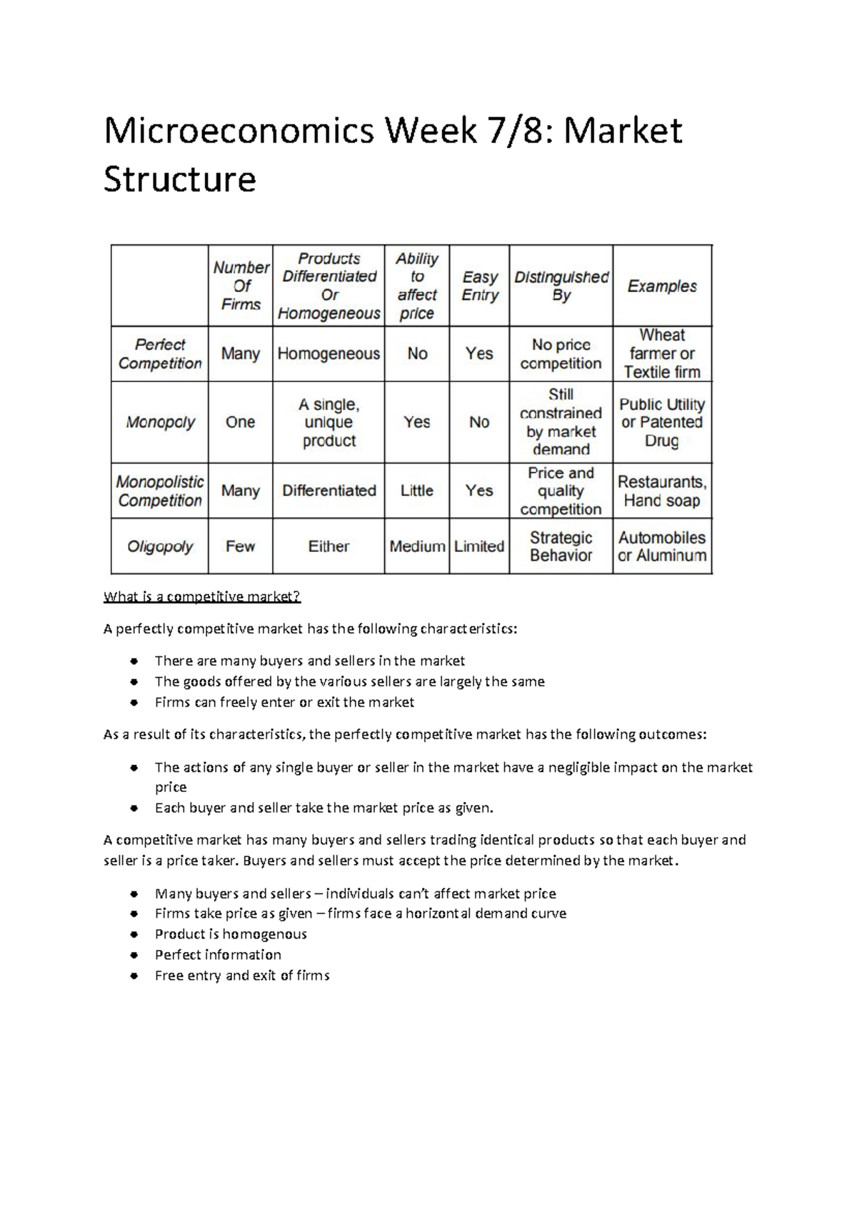 Market Structures - Microeconomics Week 7/8: Market Structure What is a ...