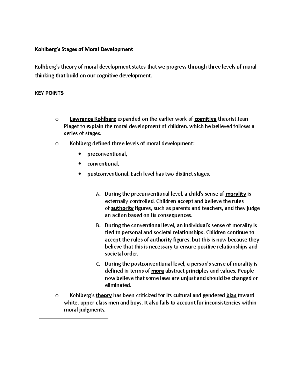 Kohlberg - Ethics - Kohlberg’s Stages of Moral Development Kolhberg’s ...