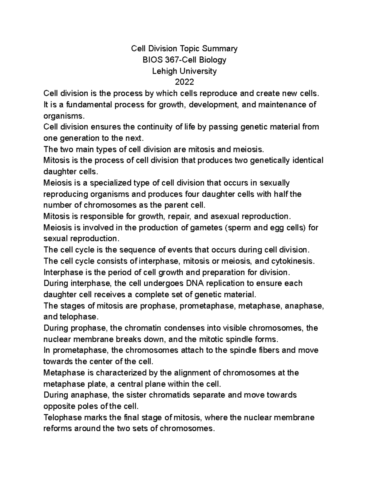 Cell Division Topic Summary - It is a fundamental process for growth ...
