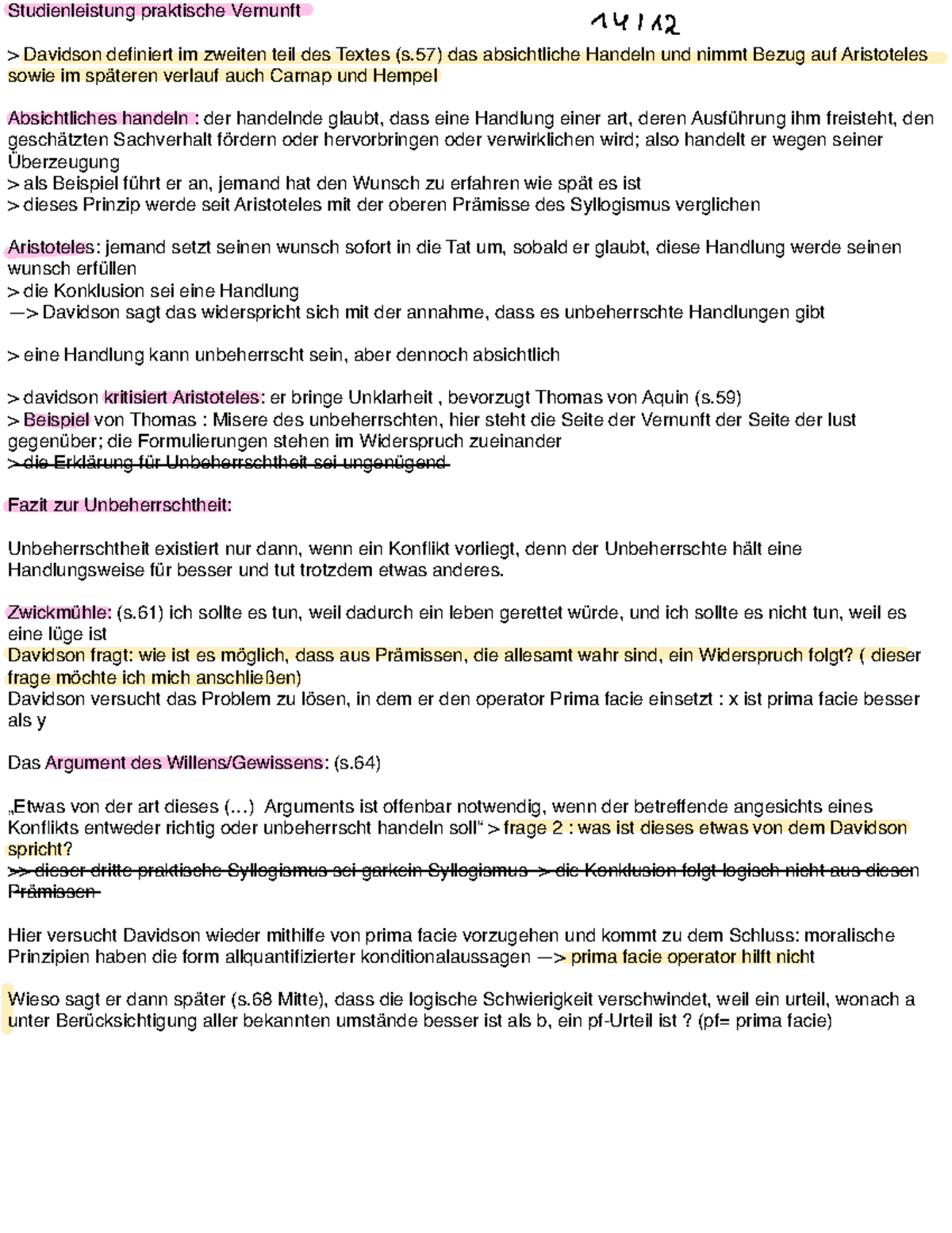 Definition Absichtliches Handeln - Studienleistung praktische Vernunft ...