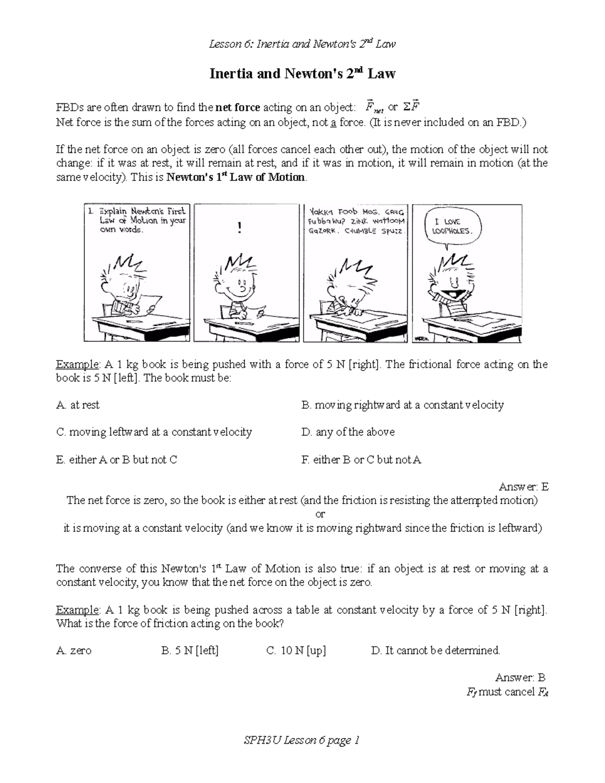 Lesson 6 Inertia and Newton's 2nd Law - Inertia and Newton's 2nd Law ...