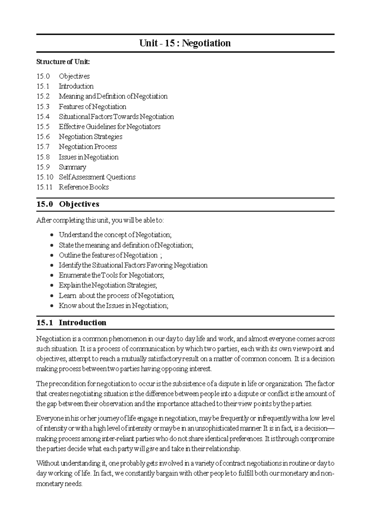 Negotiation - lecture notes - Unit - 15 : Negotiation Structure of Unit ...