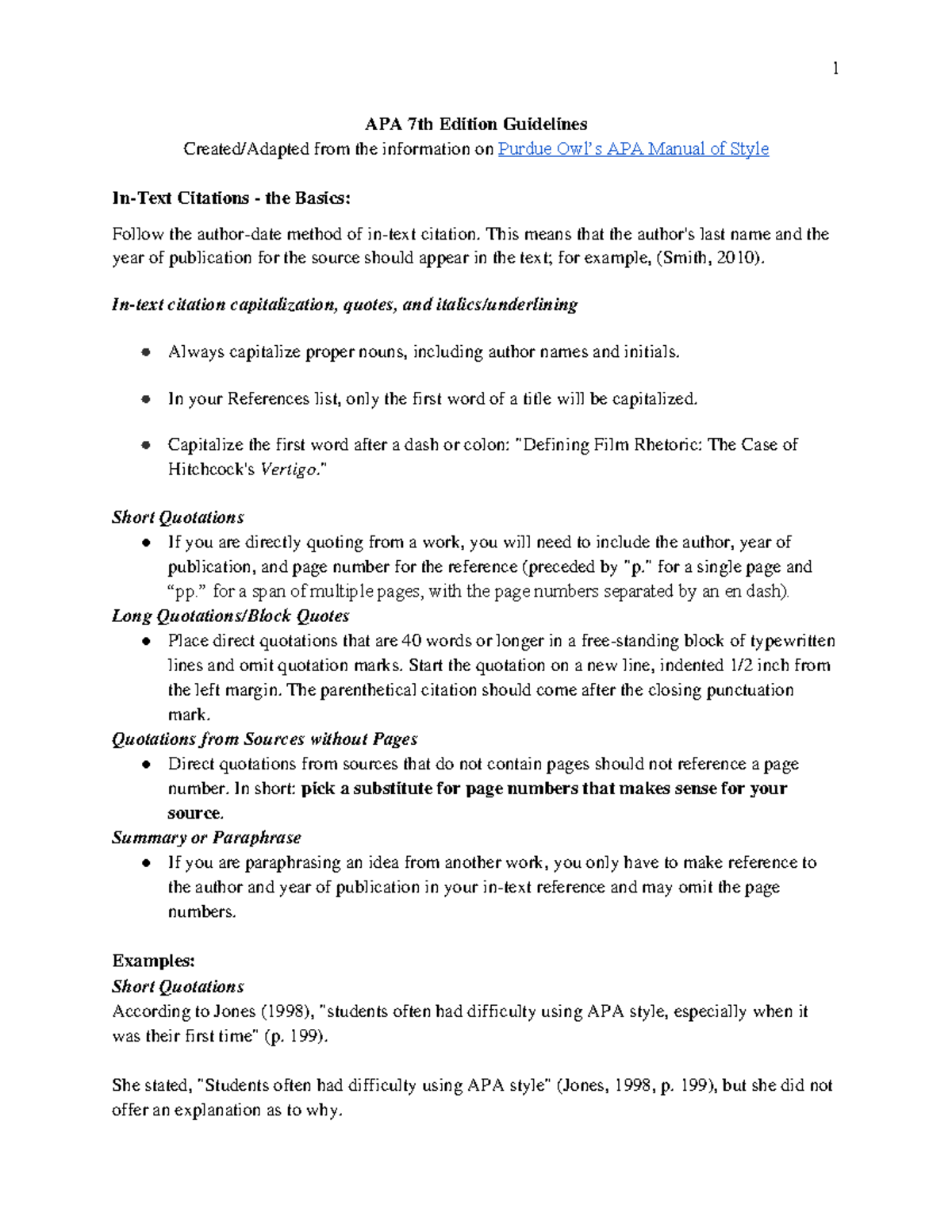 Condensed APA 7th Edition Guidelines - 1 APA 7th Edition Guidelines ...