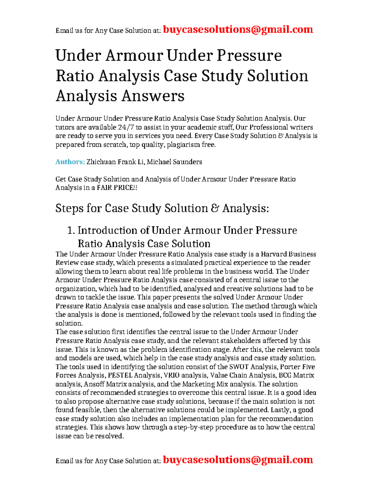 Case Solution Under Armour Under Pressure Ratio Analysis - Under Armour Under Pressure Ratio ...