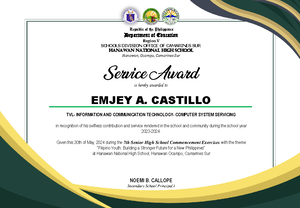 2022 Senior High School Diploma - NOEMI B. CALLOPE Punongguro Principal ...