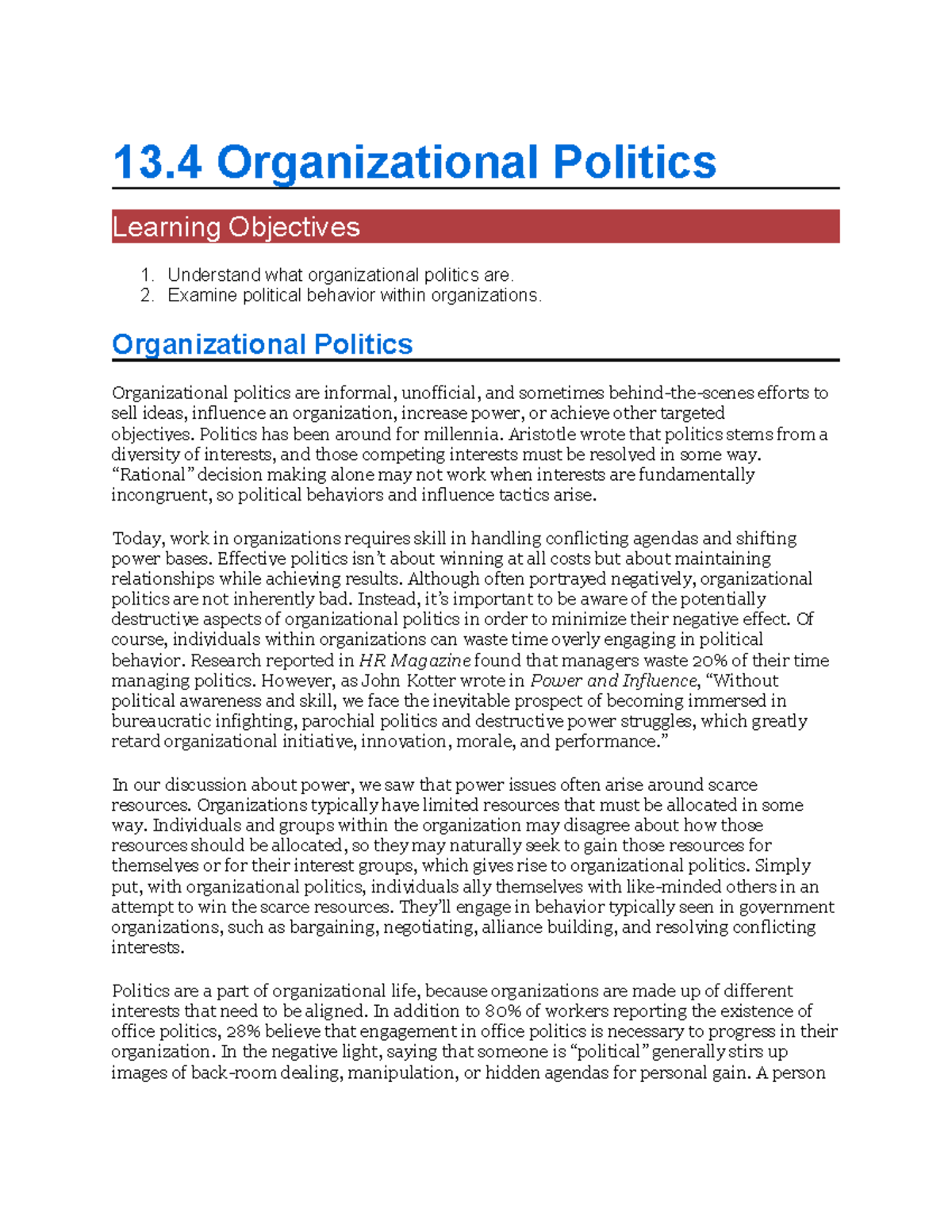 Organizational Politics - Organizational Behavior Class Notes - 13 ...