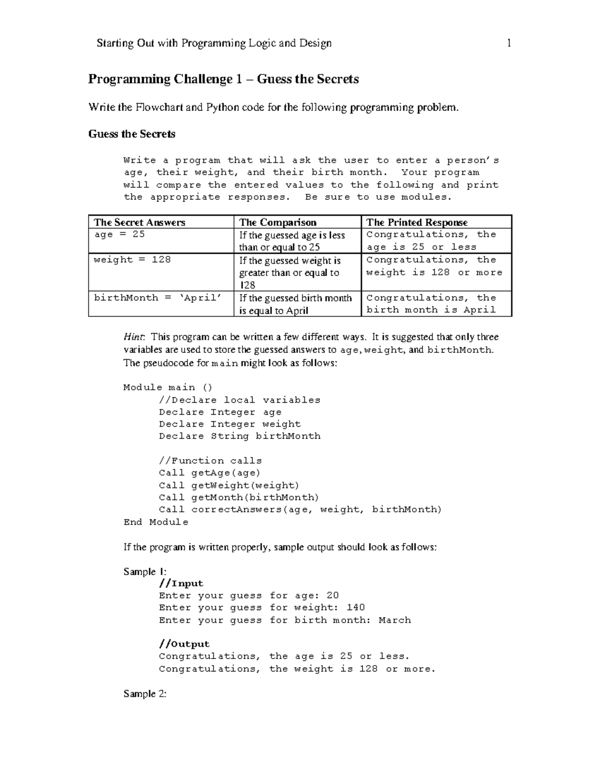Assignment 3 lecture notes - Programming Challenge 1 – Guess the ...