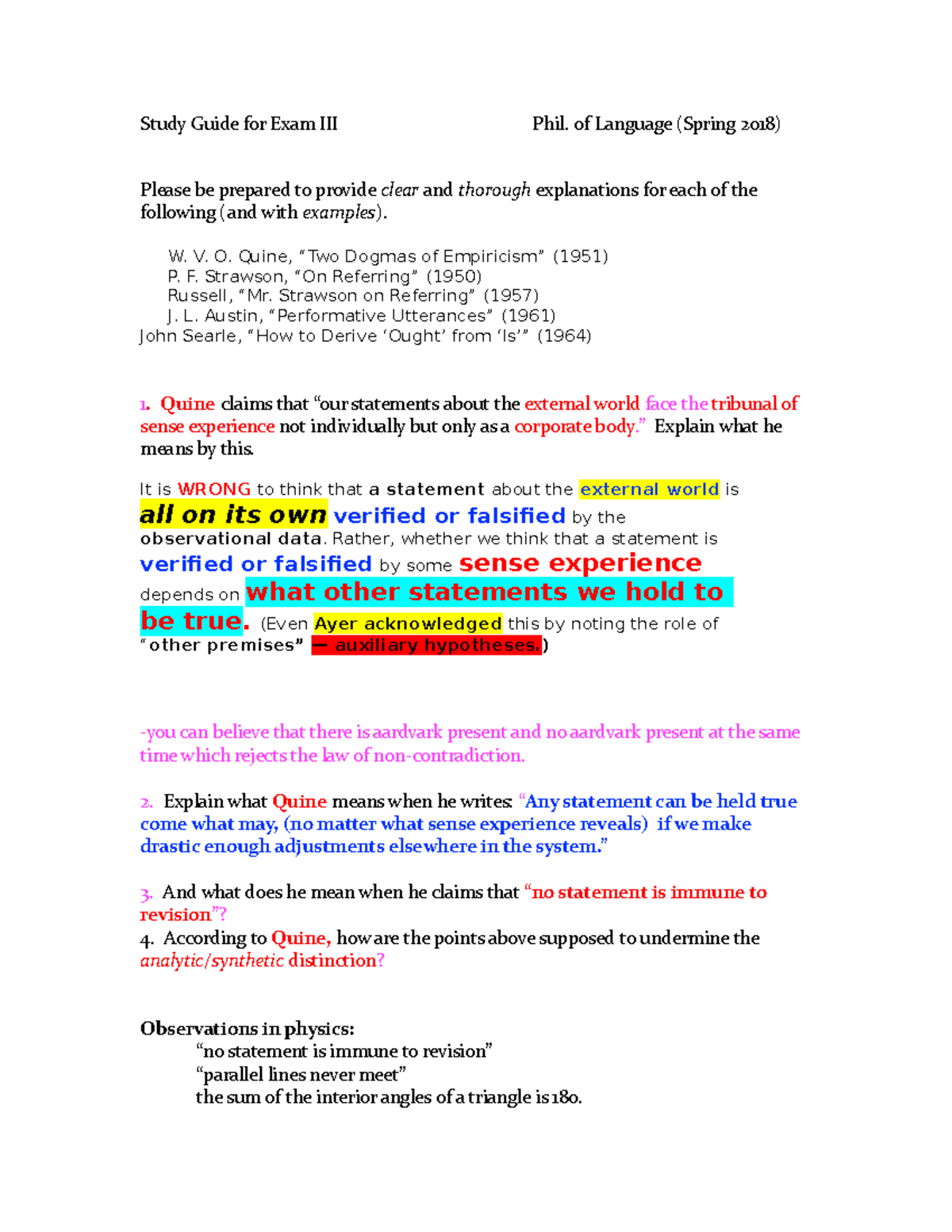 Study guide for exam III - of Language (Spring 2018) Please be prepared ...