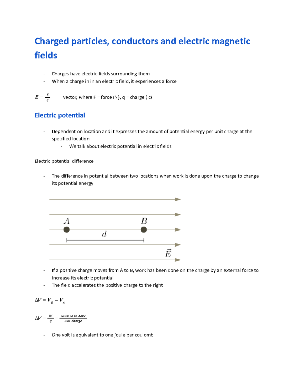 Electromagnetism Notes - Google Docs - Charged particles, conductors ...