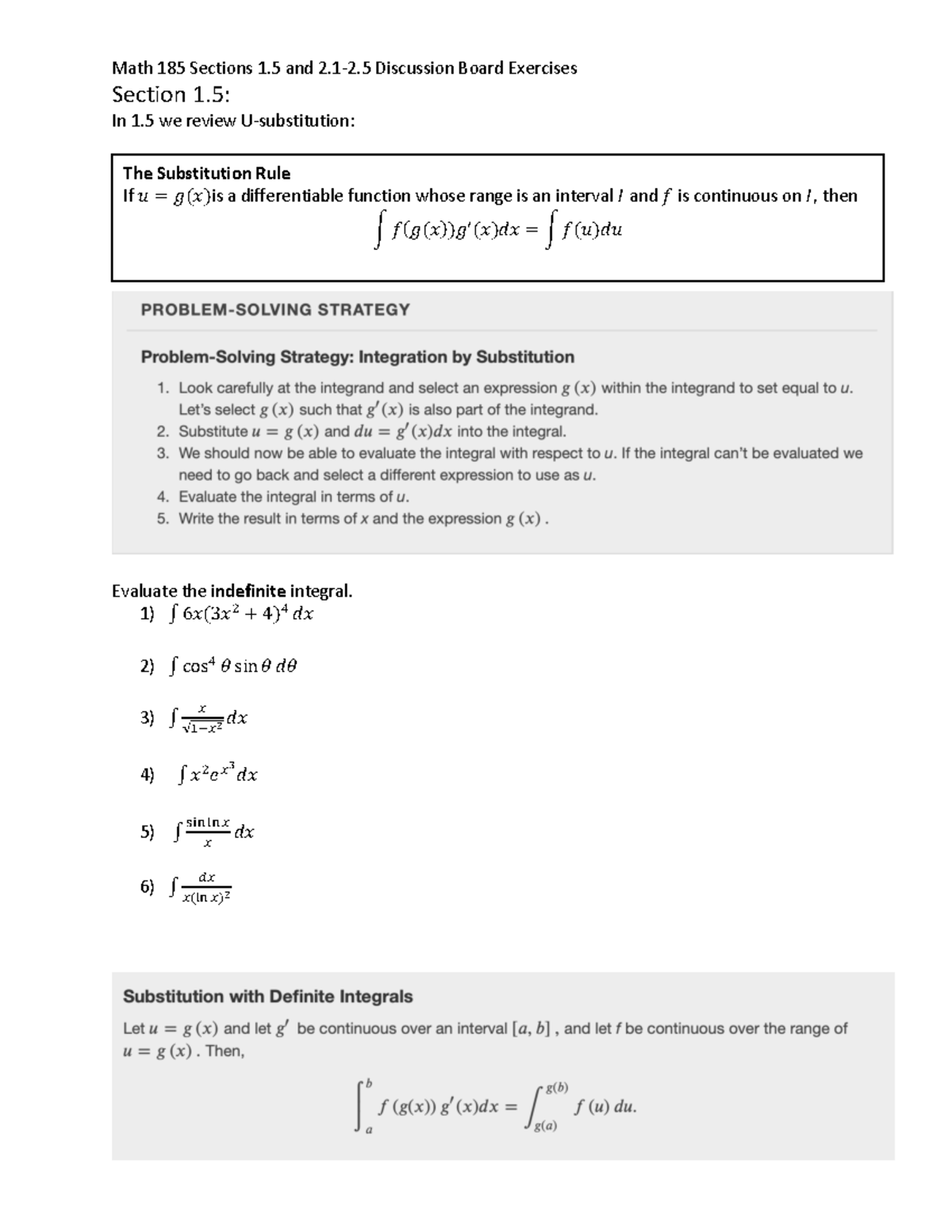 Math 185 Sections 1.5 and 2.1-2.5 Discussion Board Exercises Copy ...