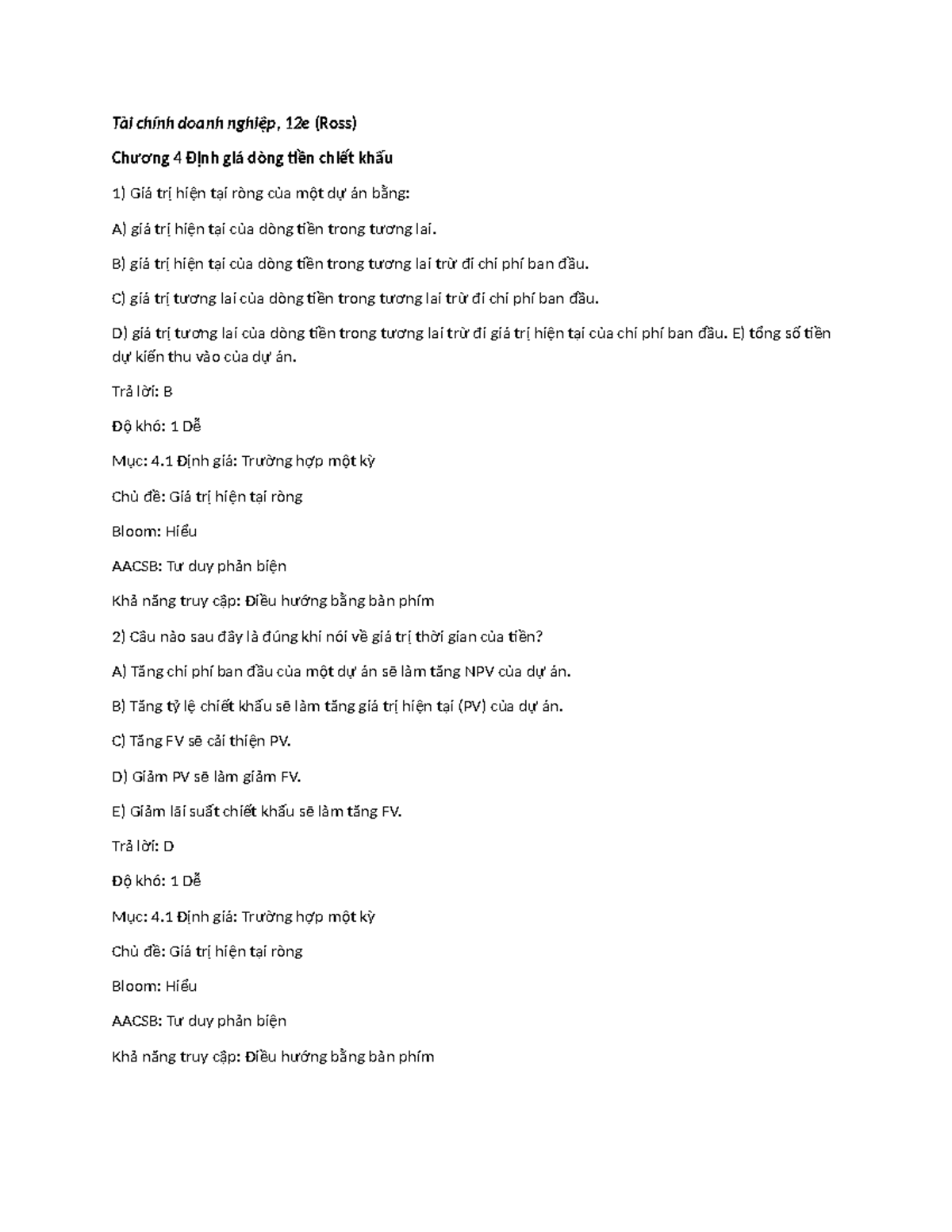 TCDN C4 - doit - Tài chính doanh nghiệp, 12e (Ross) Chương 4 Định giá dòng tiền chiết khấu 1 ...