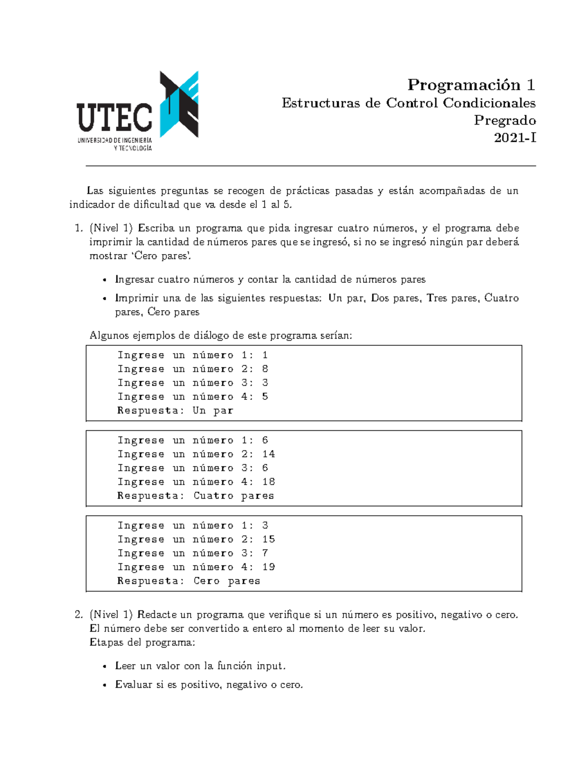 Conditional - Ejercicios de condicionales - Programación 1 Estructuras ...