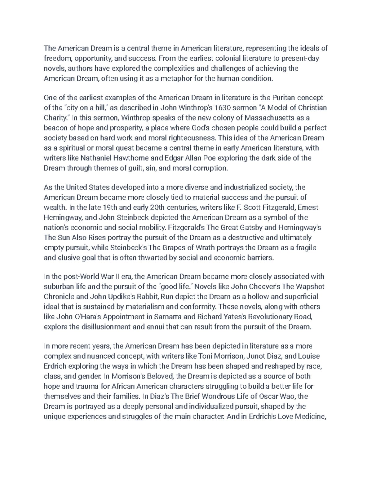 The American dream literature - The American Dream is a central theme ...