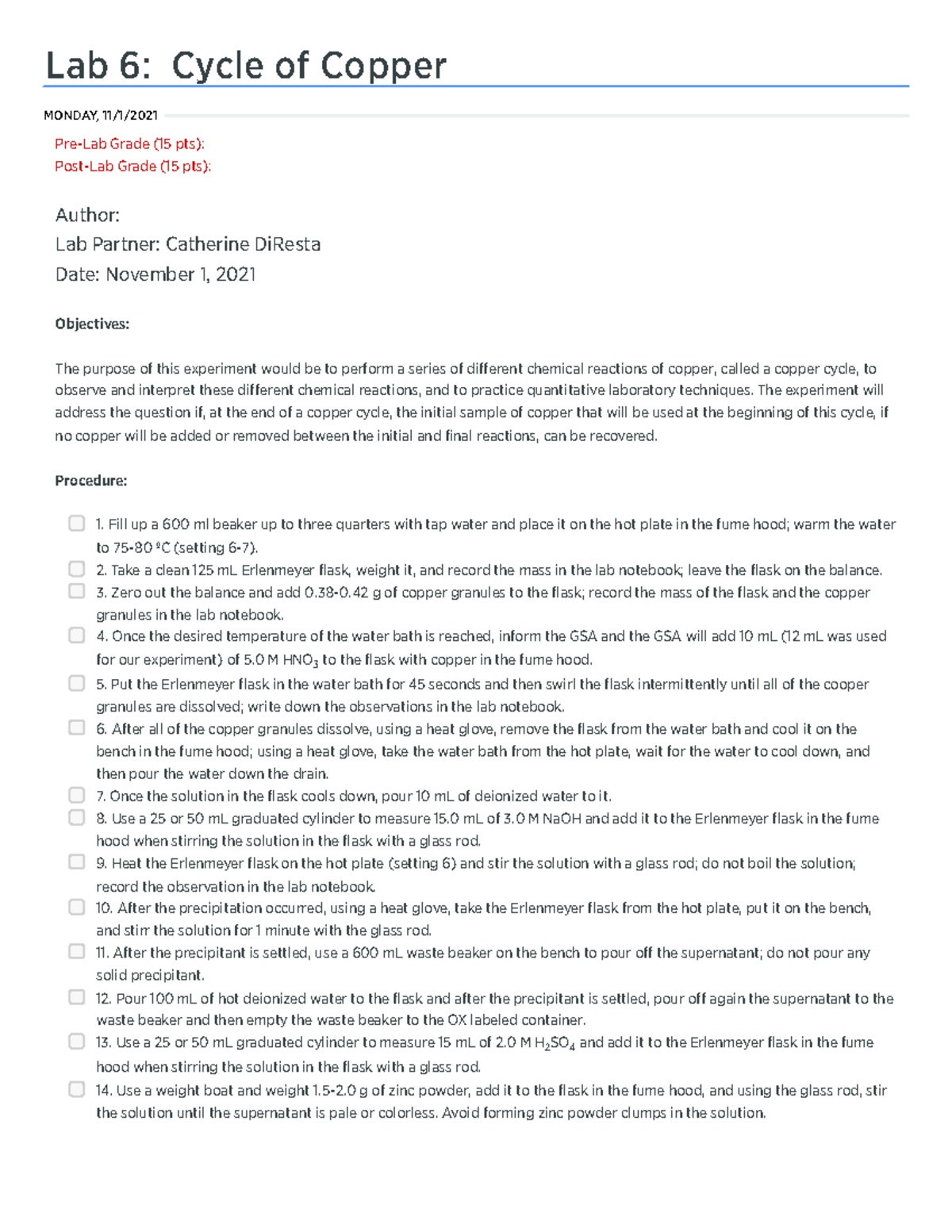 Lab 6 Cycle of Copper · Benchling - Lab 6 : Cycle of Copper Pre-Lab ...
