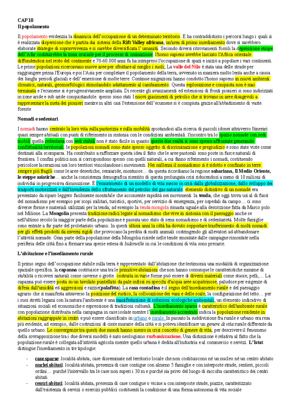 Geografia il mio spazio nel mondo riassunto - CAP 10 Il popolamento Il ...