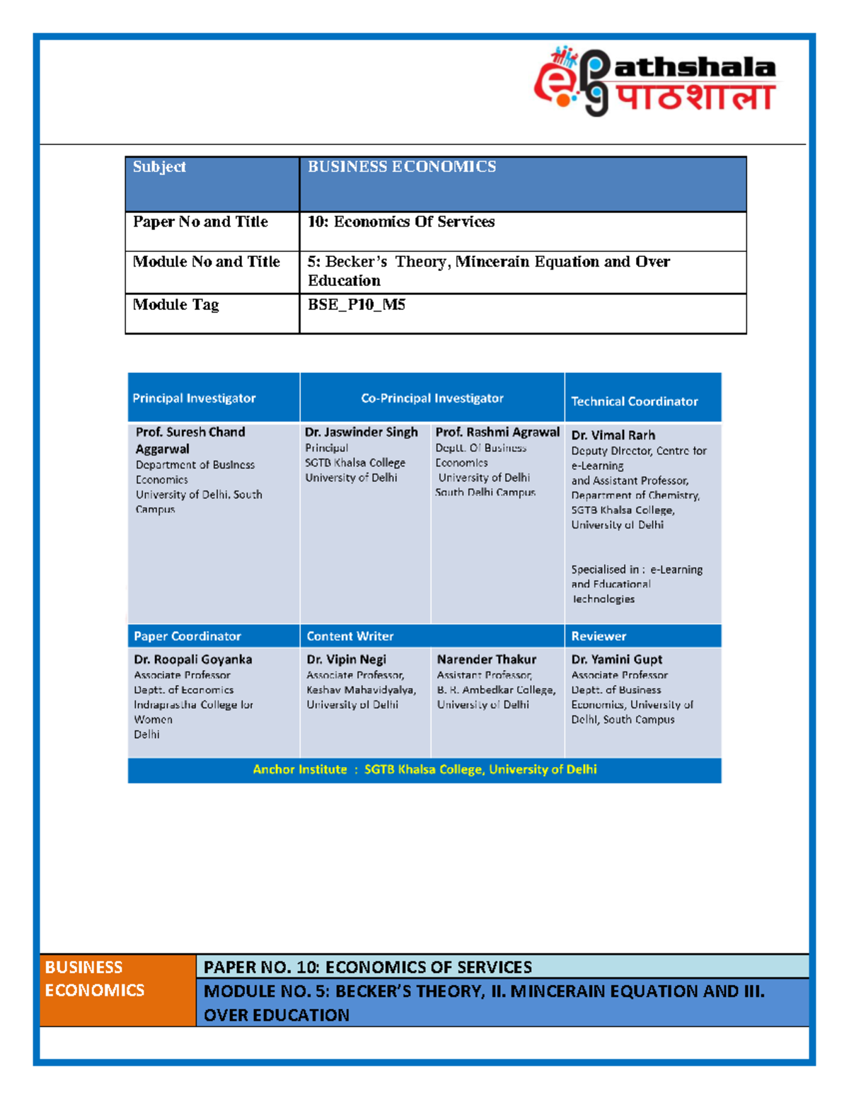 Becker’s Theory, Mincerain Equation and Over Education - BUSINESS ...