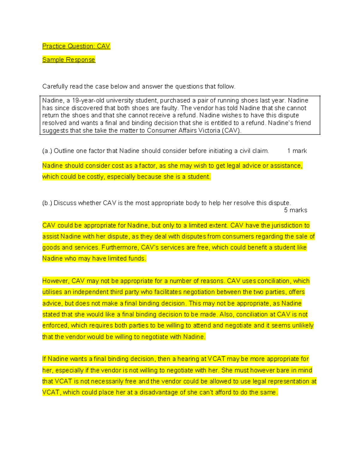 CAV Practice Question Sample Response - Practice Question: CAV Sample ...