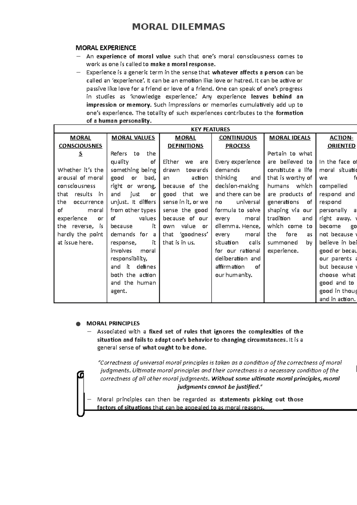 Moral Experience - lecture notes in ethics - MORAL EXPERIENCE − An ...