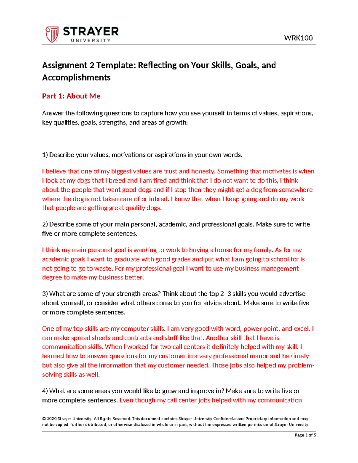 Breana Pinson Assignment 2 - Assignment 2 Template: Reflecting on Your Skills, Goals, and - Studocu