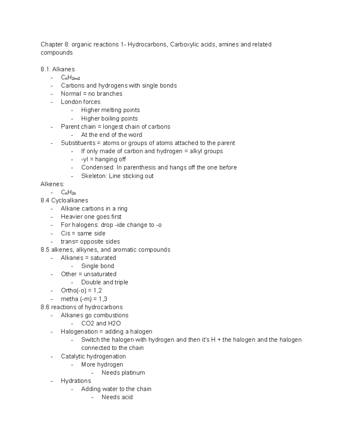 Chem 10 31 - lecture notes - Chapter 8: organic reactions 1 ...