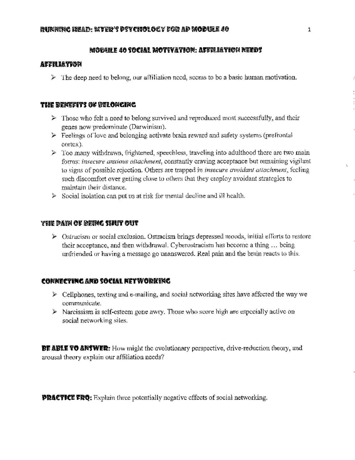 Module 40 - notes - PSY 150 - Studocu