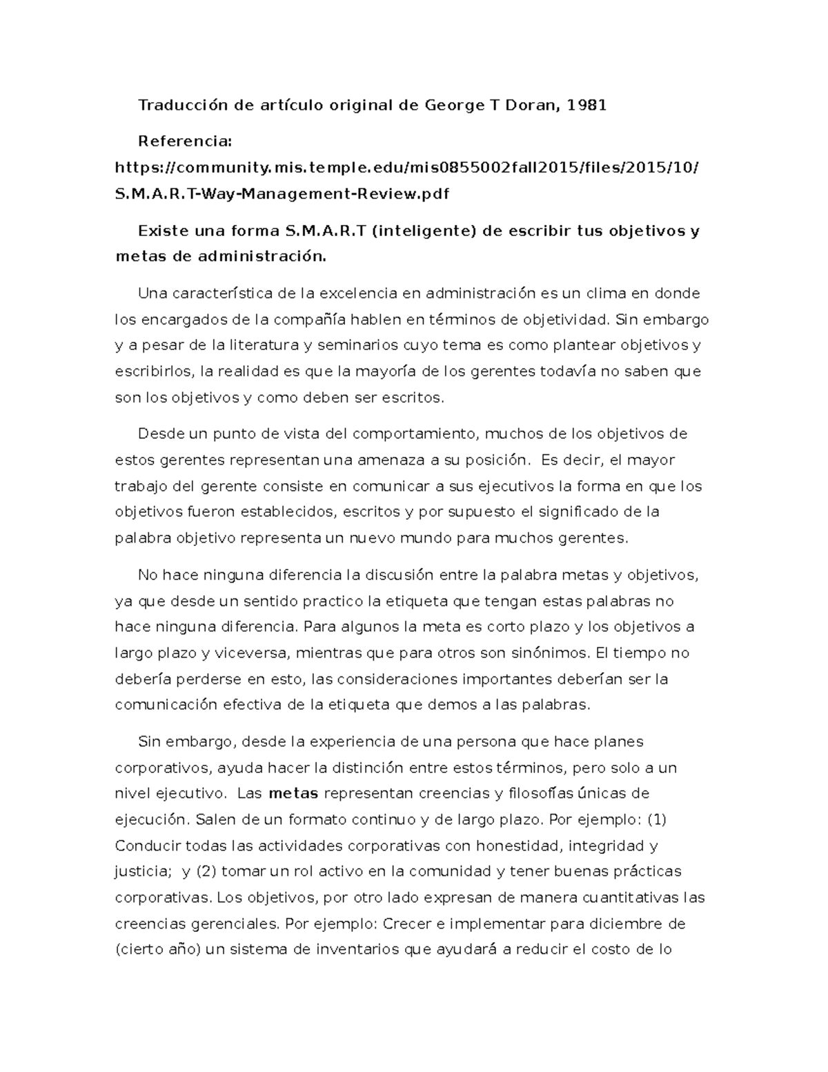 Traducción de artículo original de George T Doran - Traducción de ...