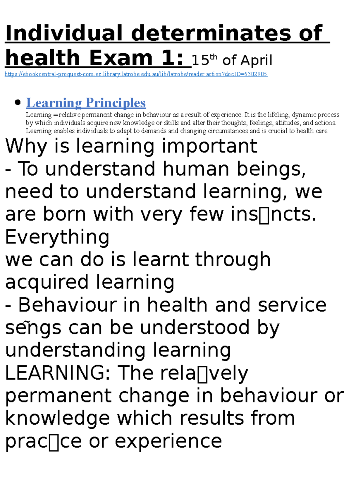 IDH EXAM 1 - IDH exam 1 - Individual determinates of health Exam 1: 15 ...