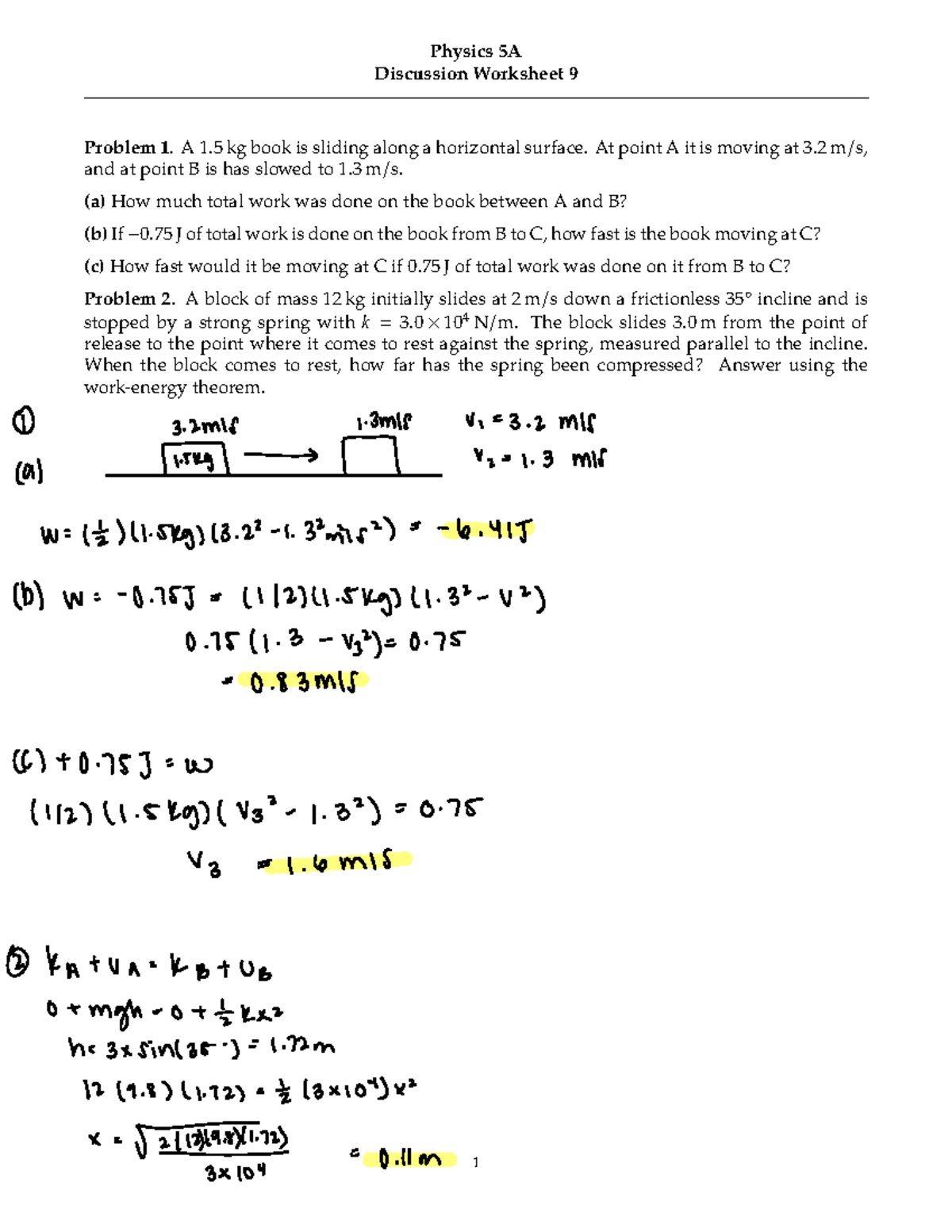 Phys5a-ws9 - discussion worksheet - Physics 5A Discussion Worksheet 9 ...