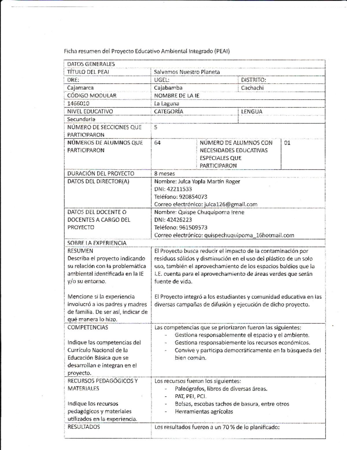 GUIA DE PEAI 2023 - Ficha resr"rmen clel Proyectr: Educativo Amhiental ...