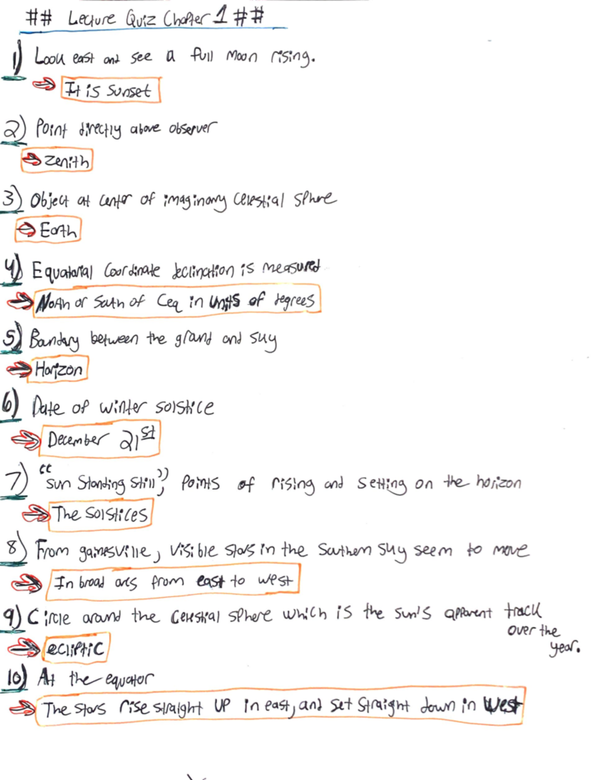 Lecture Quiz Chapter 1 [AST3018] - Lecture Quiz Chapter 1 Look east and ...