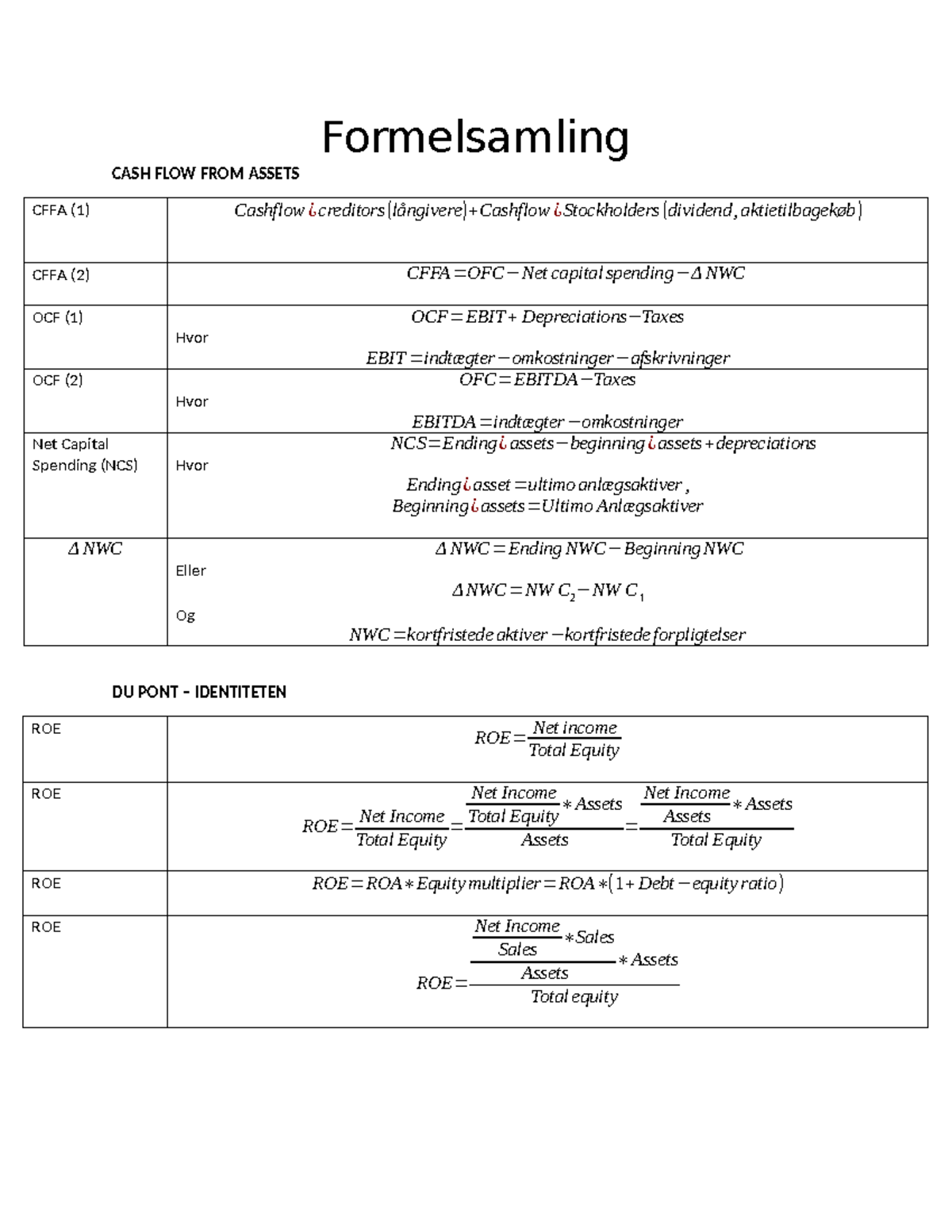 Formelsamling Finansering HA ALMEN - Formelsamling CASH FLOW FROM ...