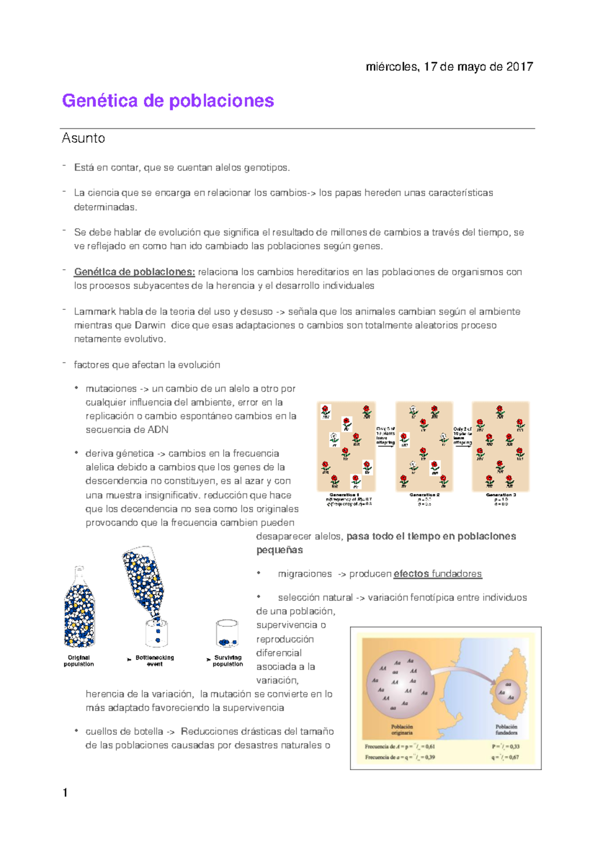 Genetica de poblacion - miércoles, 17 de mayo de 2017 1 Genética de ...