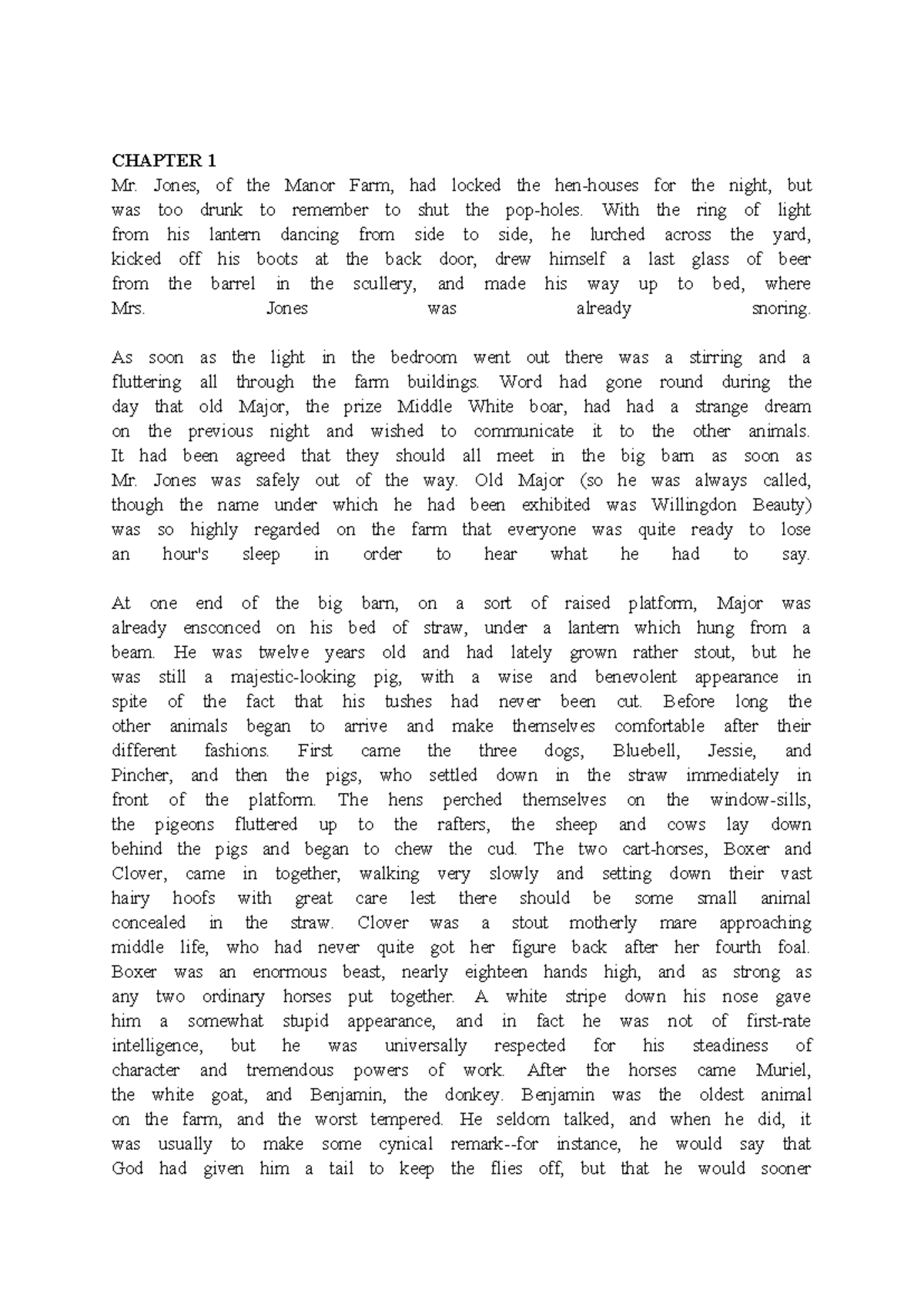 Chapter 1 Animal Farm - by georgeorwelel with maam notes - CHAPTER 1 Mr ...