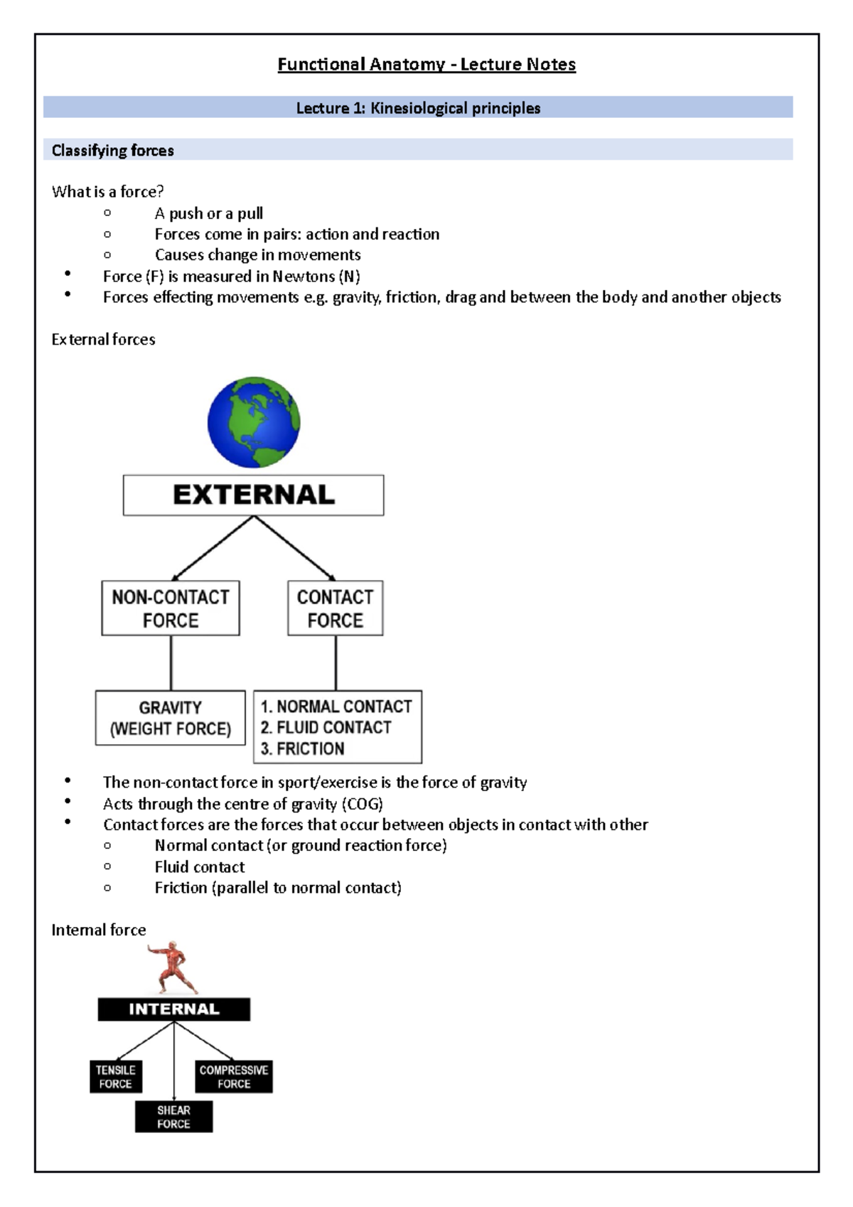 Functional Anatomy Lecture Notes Functional Anatomy Lecture Notes Lecture 1