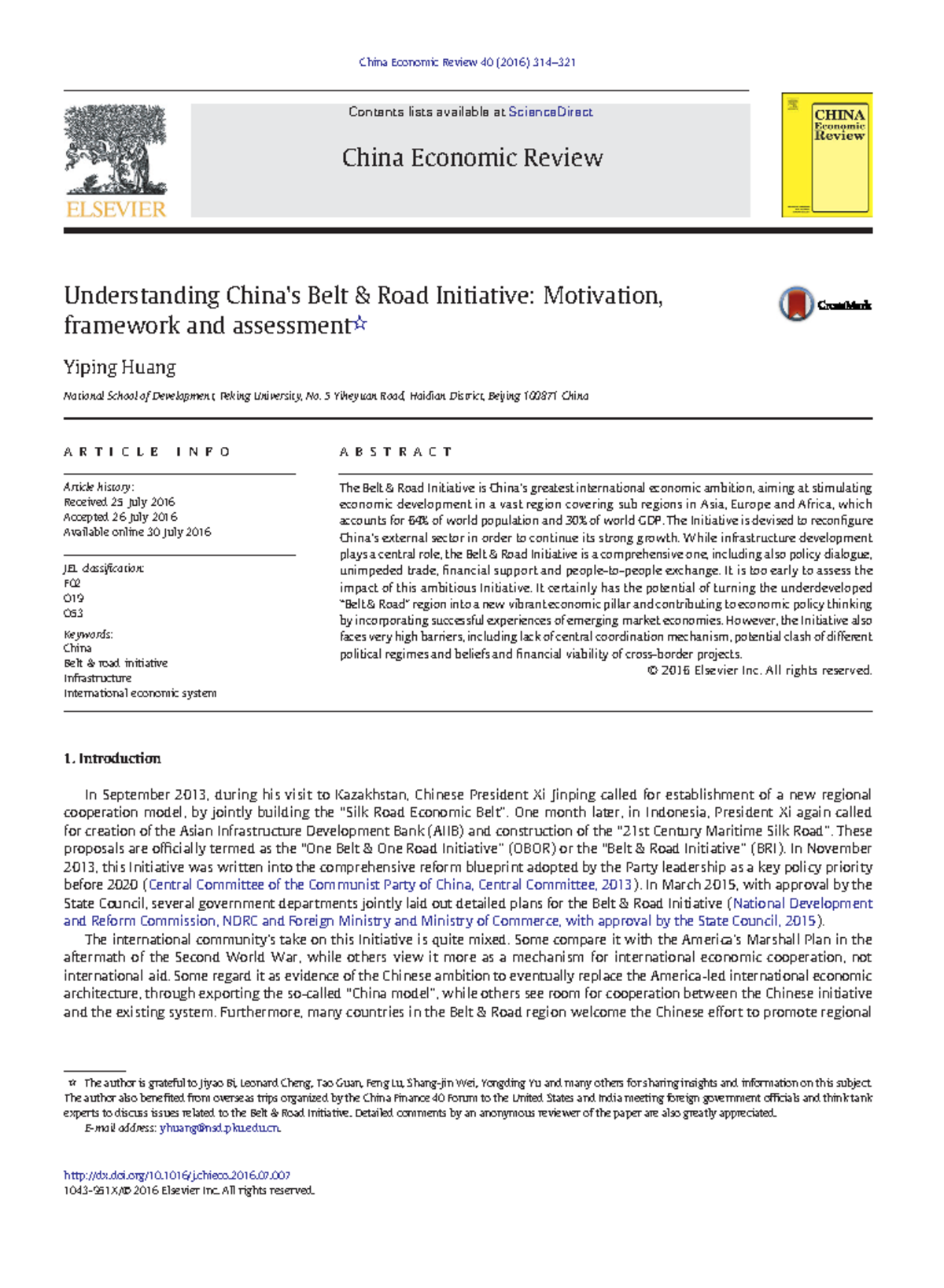 Understanding China's Belt & Road Initiative Motivation,framework and ...