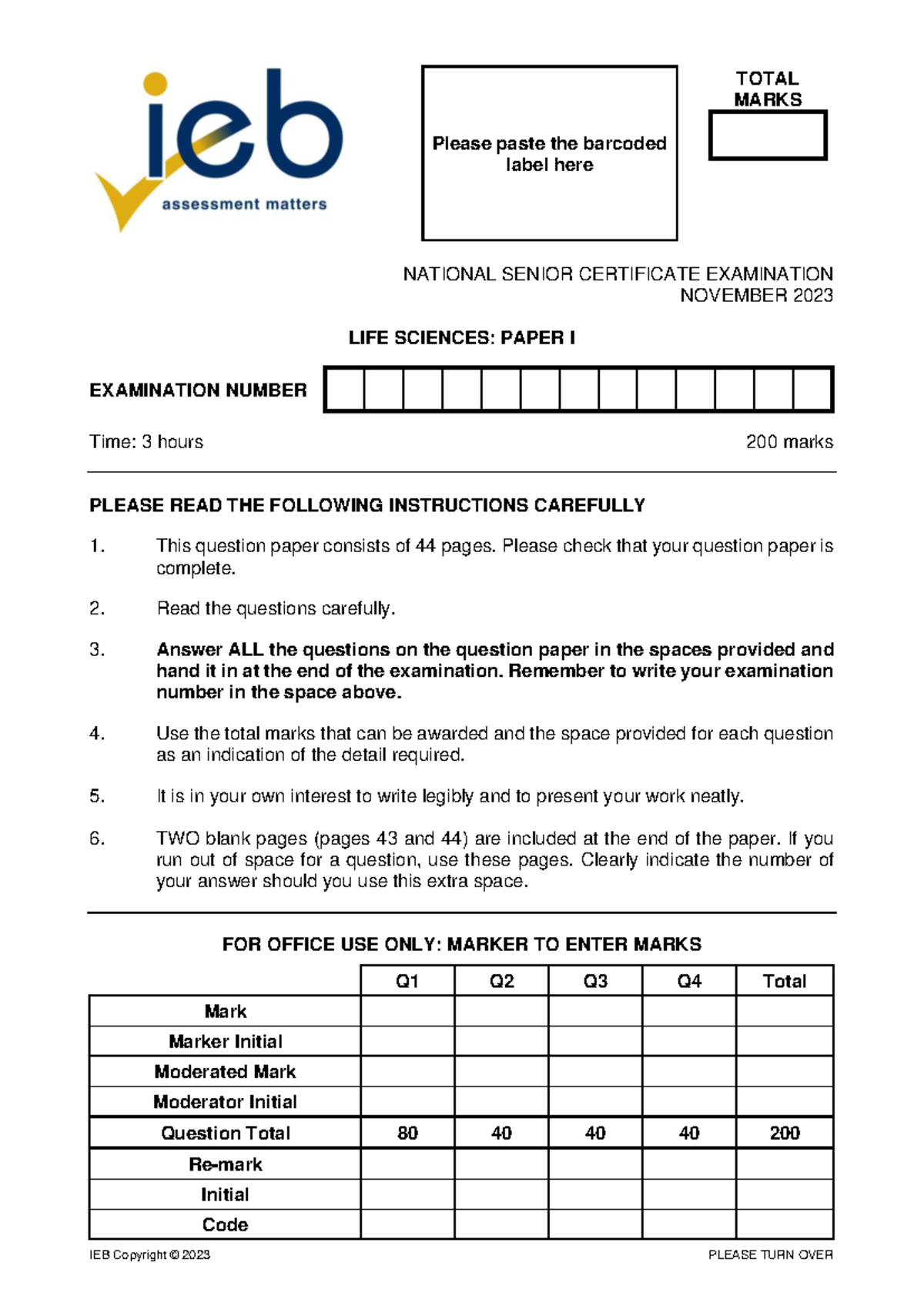 Life Sciences P1 2023 2 - Past paper revision - IEB Copyright © 2023 ...