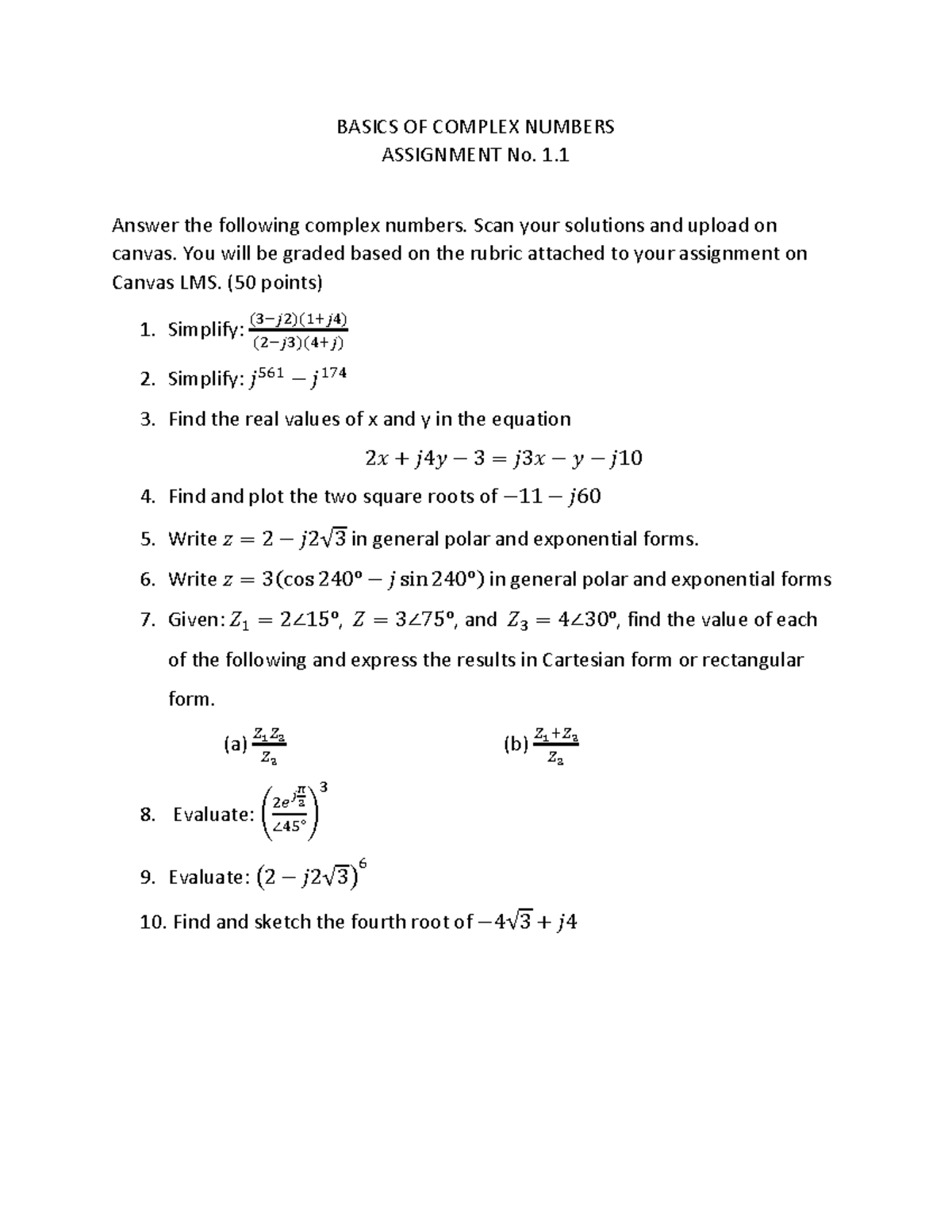 Assign 1 1 Basics OF Complex Numbers BASICS OF COMPLEX NUMBERS